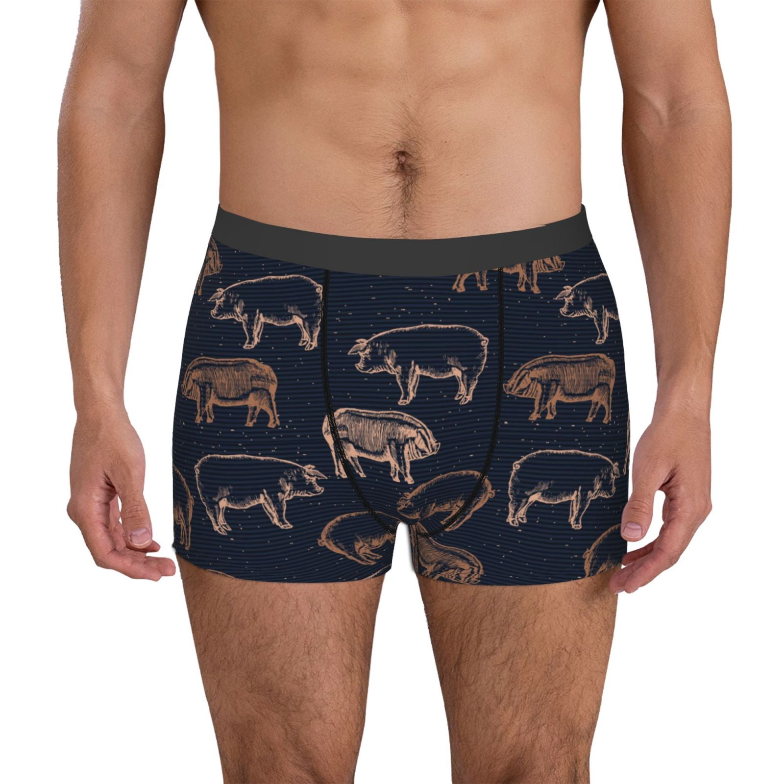 Derioi Pig Farm Pattern Men' Soft Mid-Rise Boxer Briefs Soft Cotton Men ...