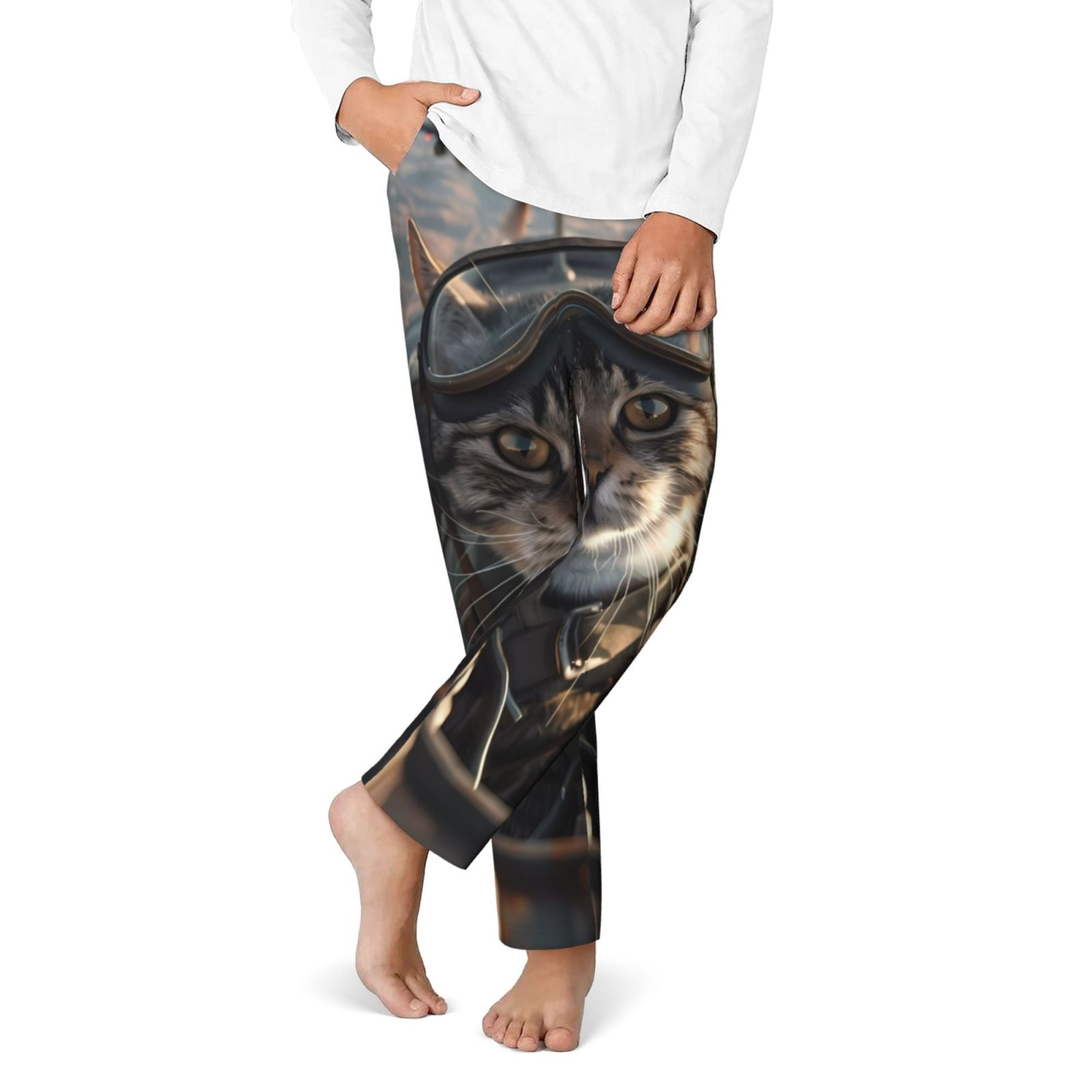 Derioi Pilot Cat In Vintage Plane for Pajama Pants Men Elastic ...