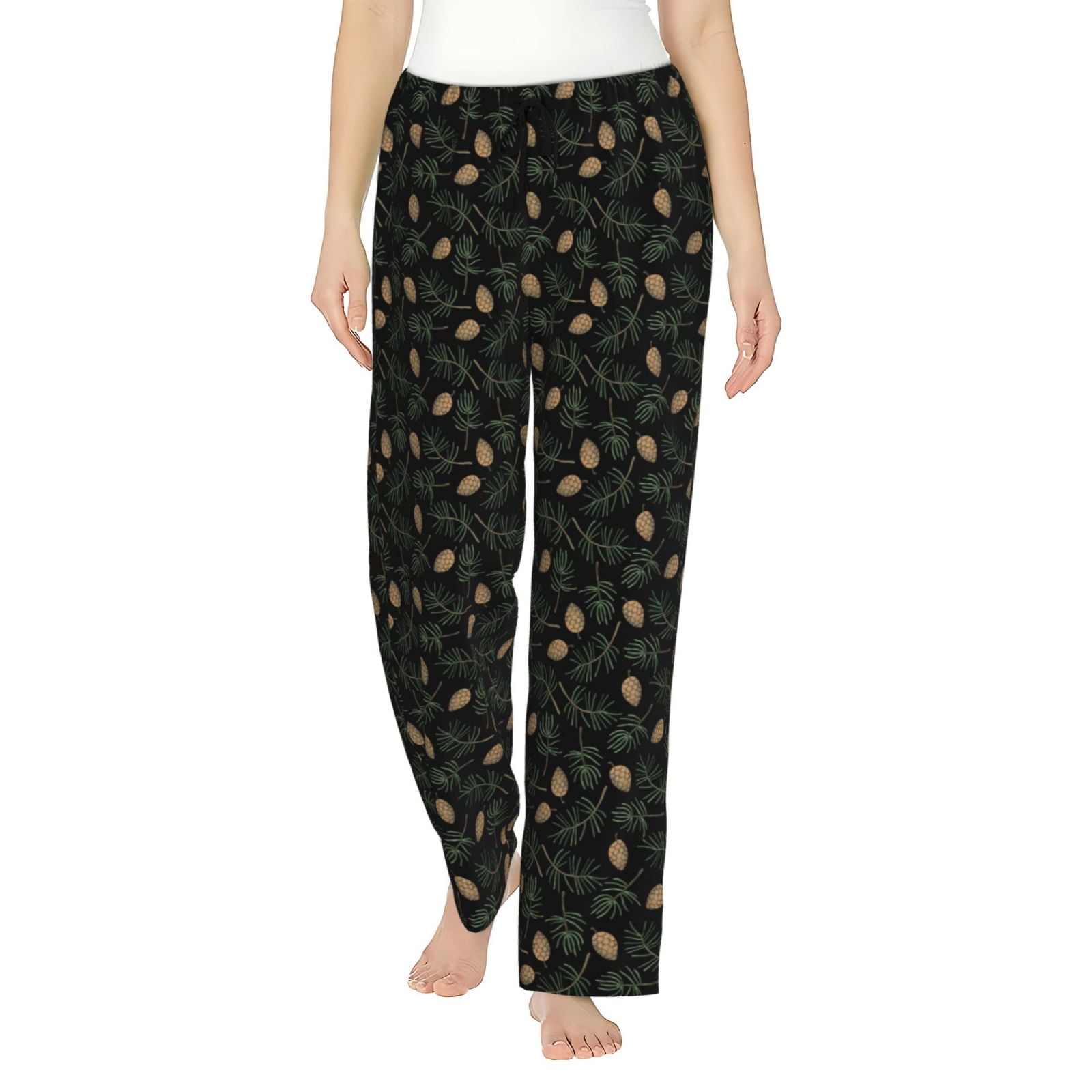 Derioi Pine Cone Woodland Pattern for Women's Pajama Pants with Pockets ...