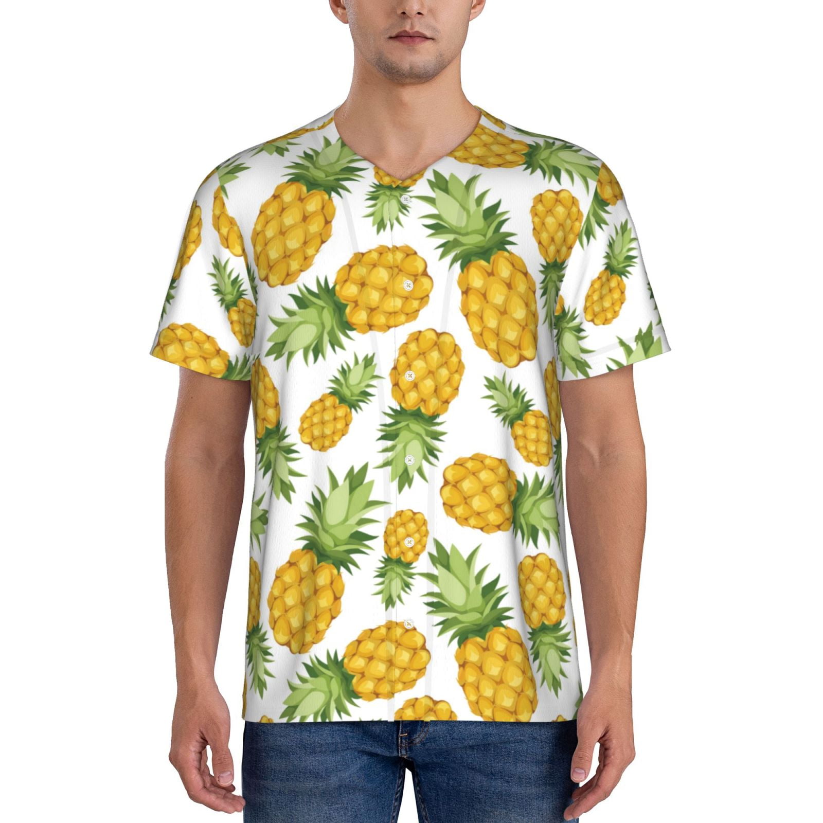 Derioi Pineapple for Men's Baseball T-shirt Short Sleeves Button Down T-Shirt,Size S-4XL-X-Large ...