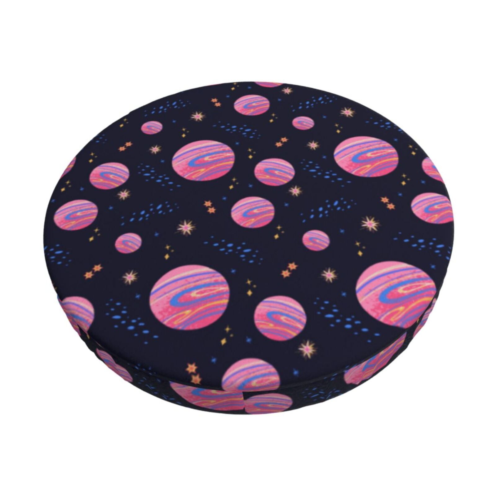 Derioi Pink Planets And Stars for Round Bar Chair Cushion Cover Round ...