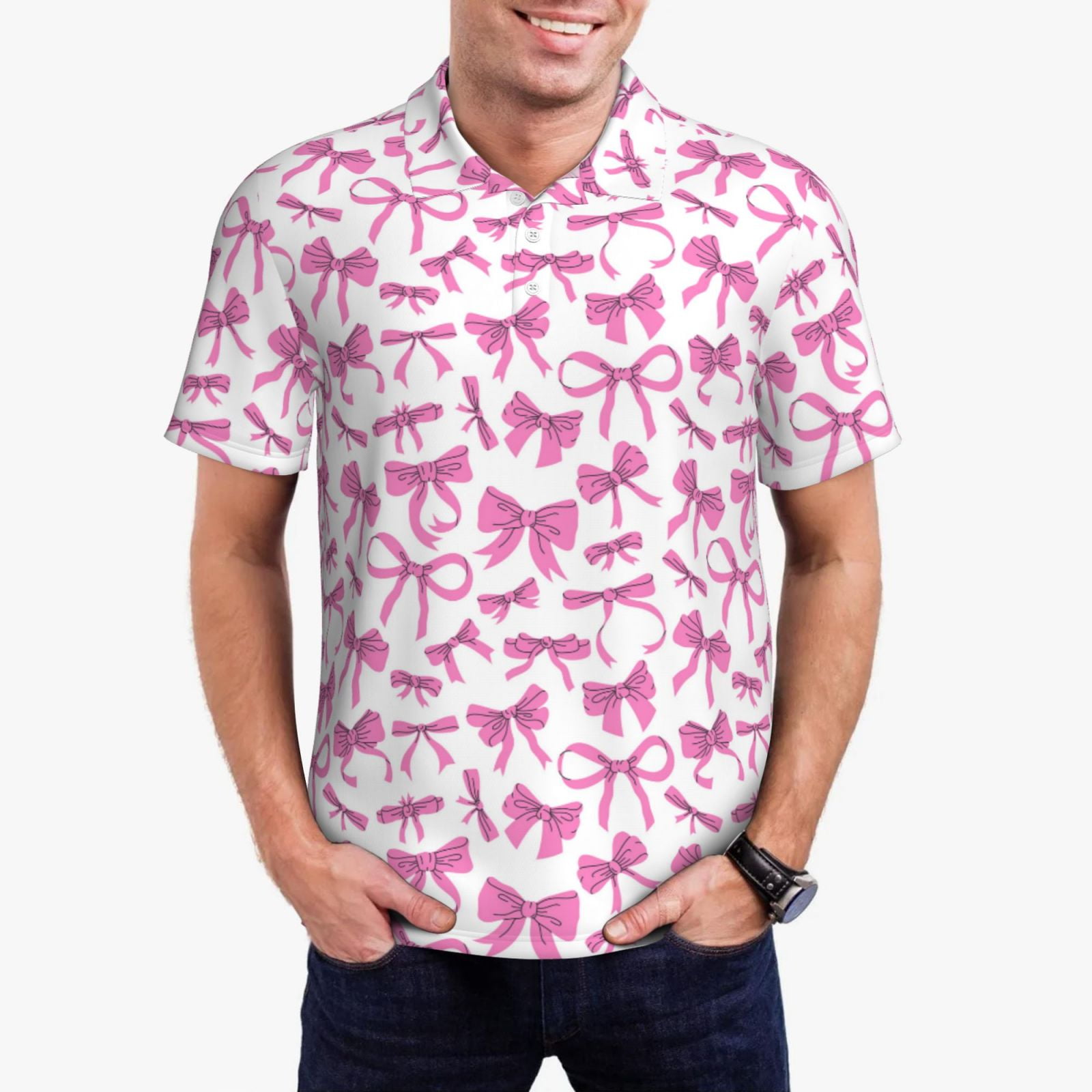 Derioi Pink bows for Men's Polo Shirts Short Sleeve Golf Shirt for ...