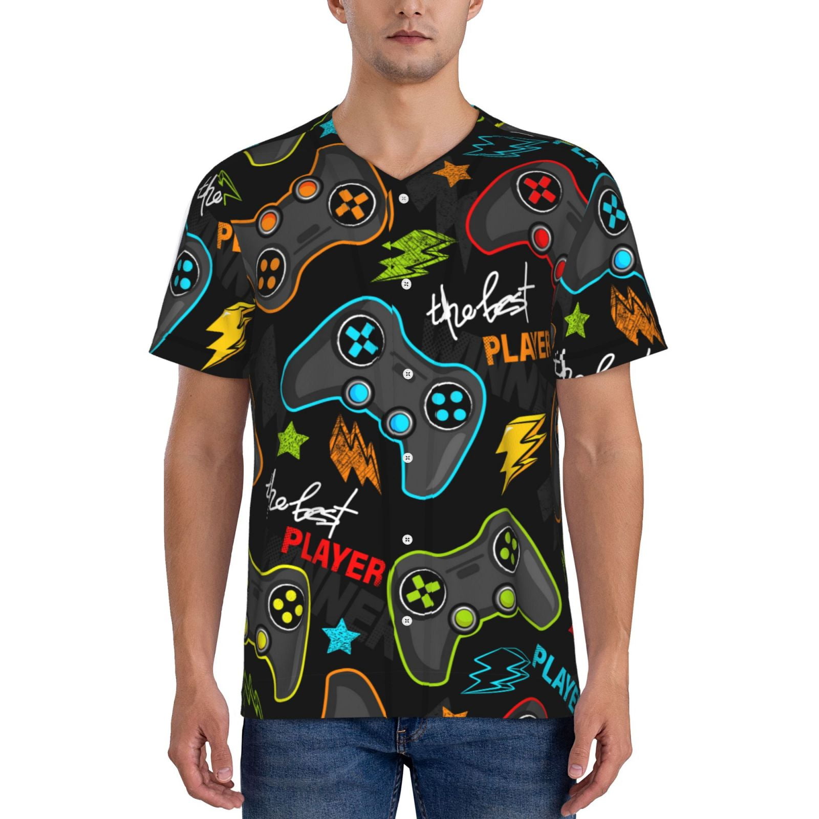 Derioi Play Game3 for Men's Baseball T-shirt Short Sleeves Button Down ...