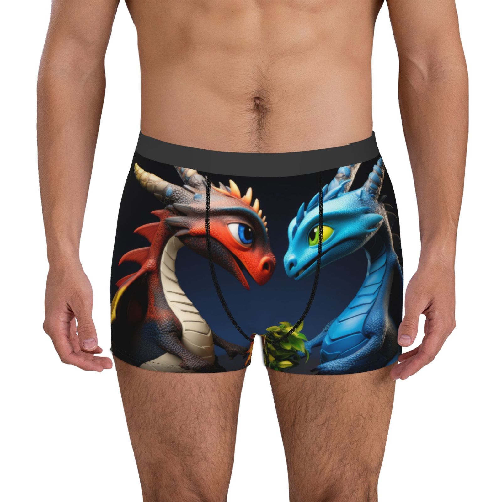 Derioi Playful Colorful Dragons Flowers Pattern Men' Soft Mid-Rise Boxer Briefs Soft Cotton Men ...