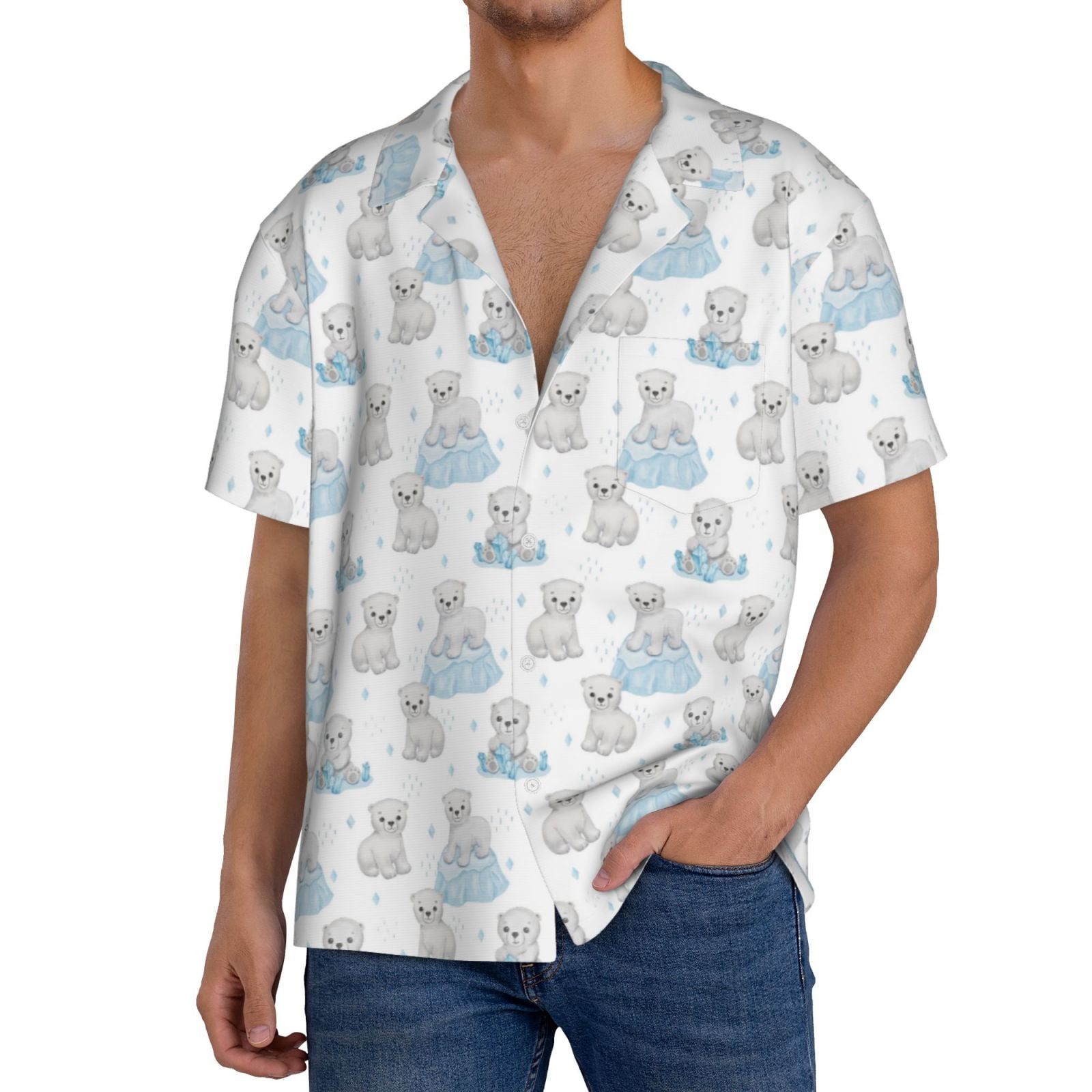 Derioi Playful Polar Bear Pals for Men's Cuban Collar Short Sleeve Casual Button Down Shirts ...