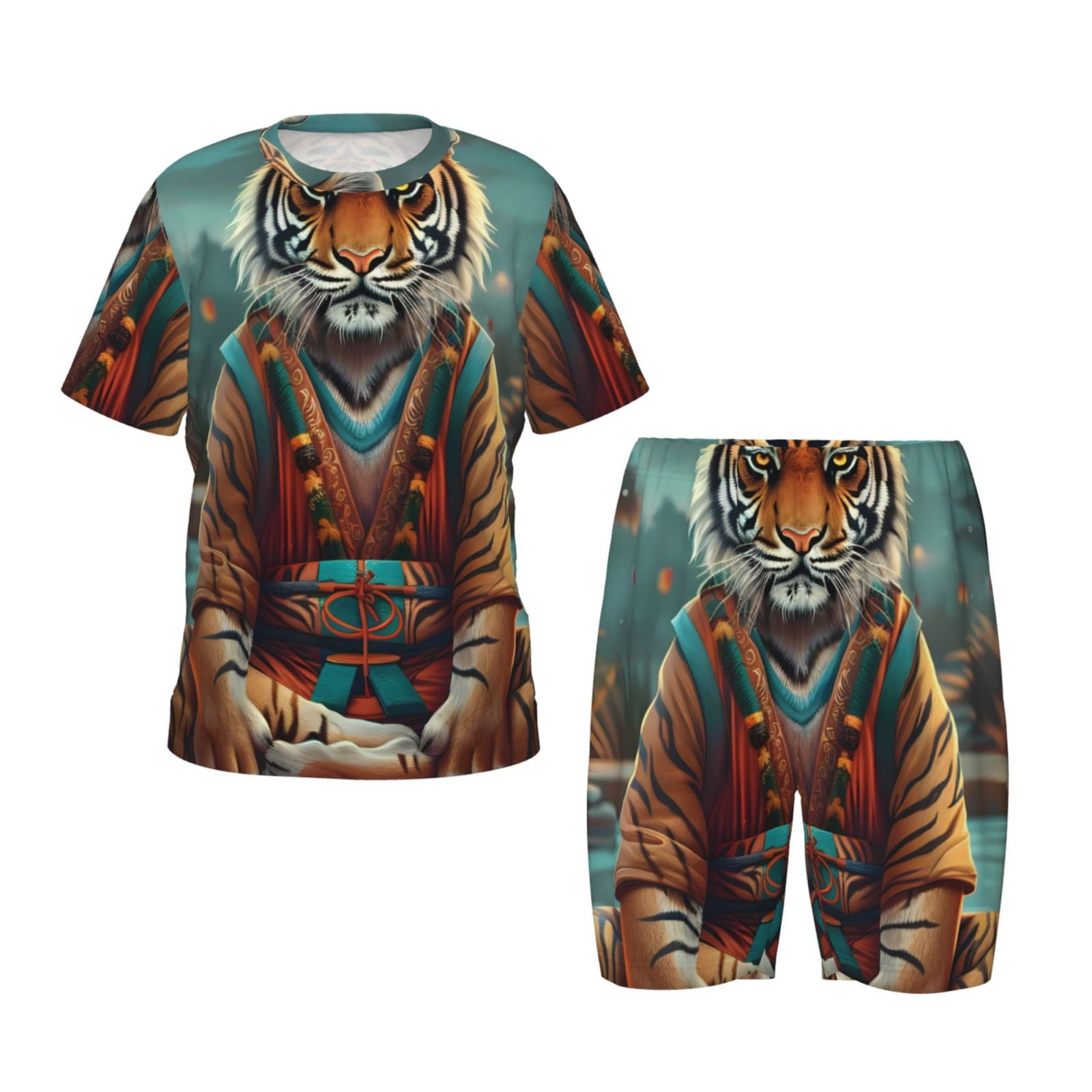 Derioi Pond Meditating Tiger for Short-Sleeved Summer Pajama Set for ...