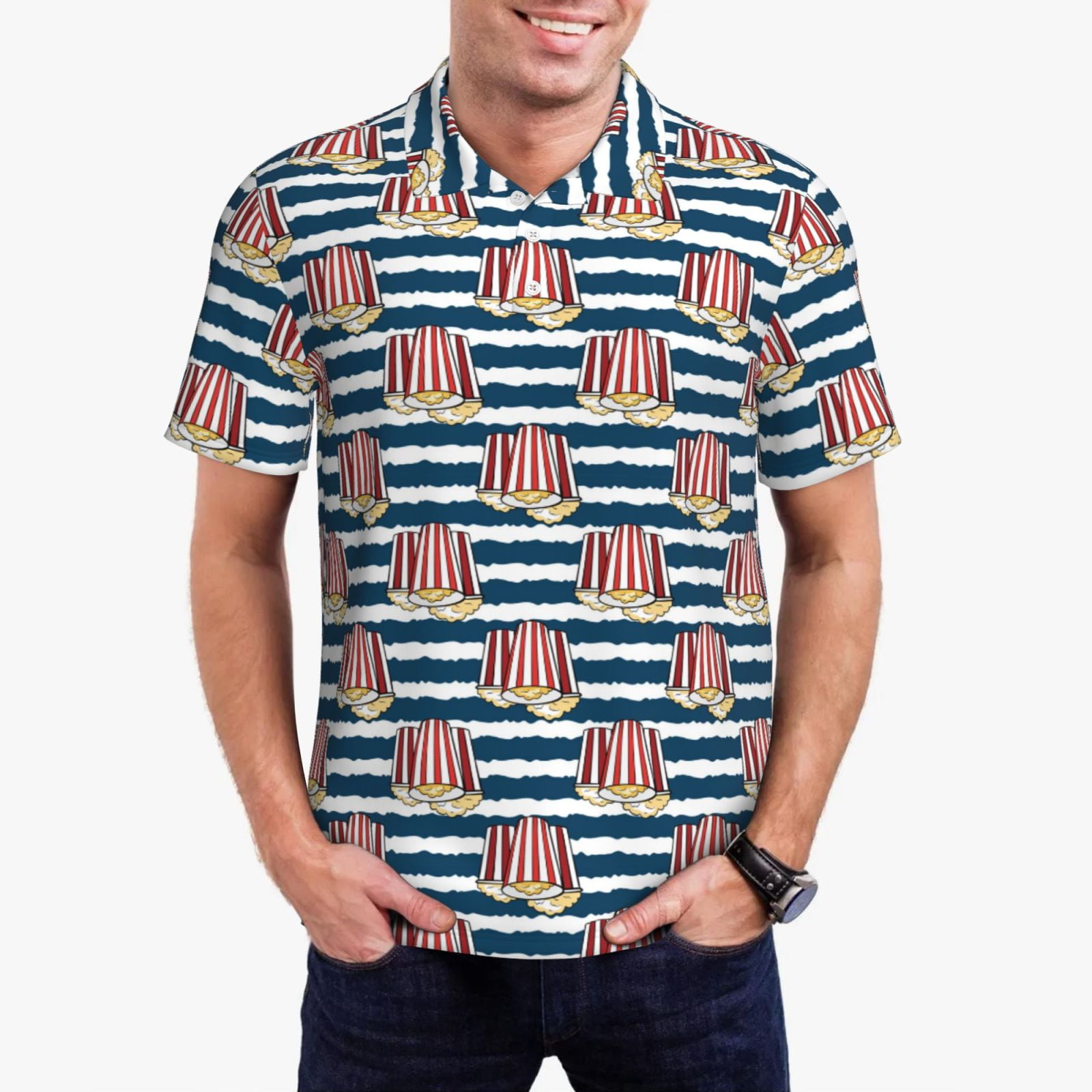 Derioi Popcorn for Men's Polo Shirts Short Sleeve Golf Shirt for Casual ...