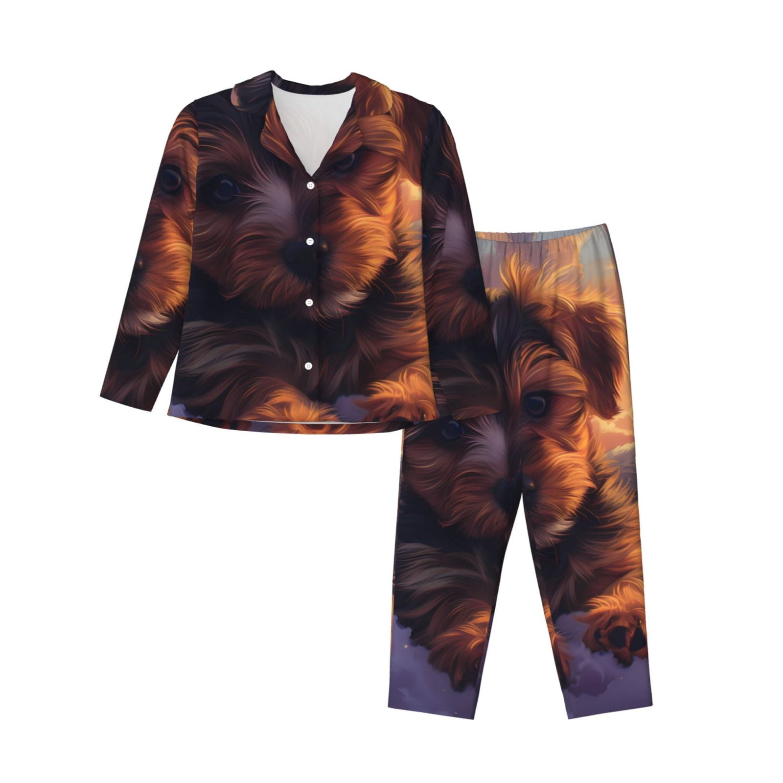 Derioi Puppy Lying On A Cloud for Button Up Pajamas for Women Women’s ...