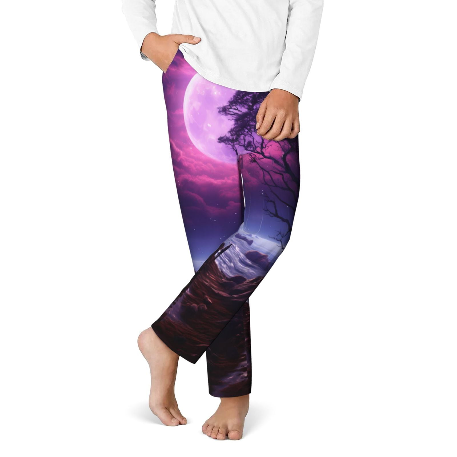 Derioi Purple Moon Tree Night Sky for Pajama Pants Men Elastic ...