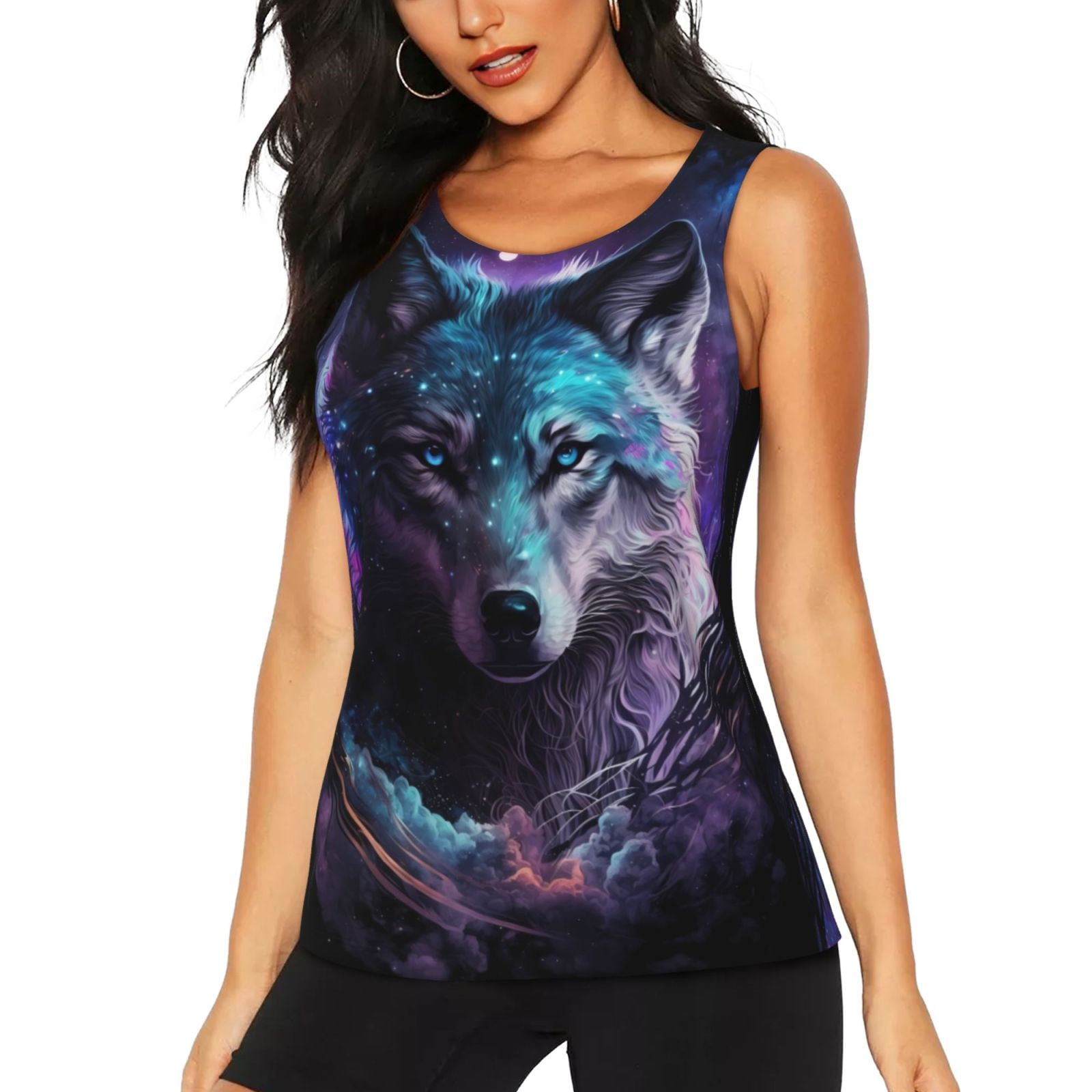 Derioi Purple Sky Wolf for Workout Tops for Women Scoop Sleeveless Tops ...