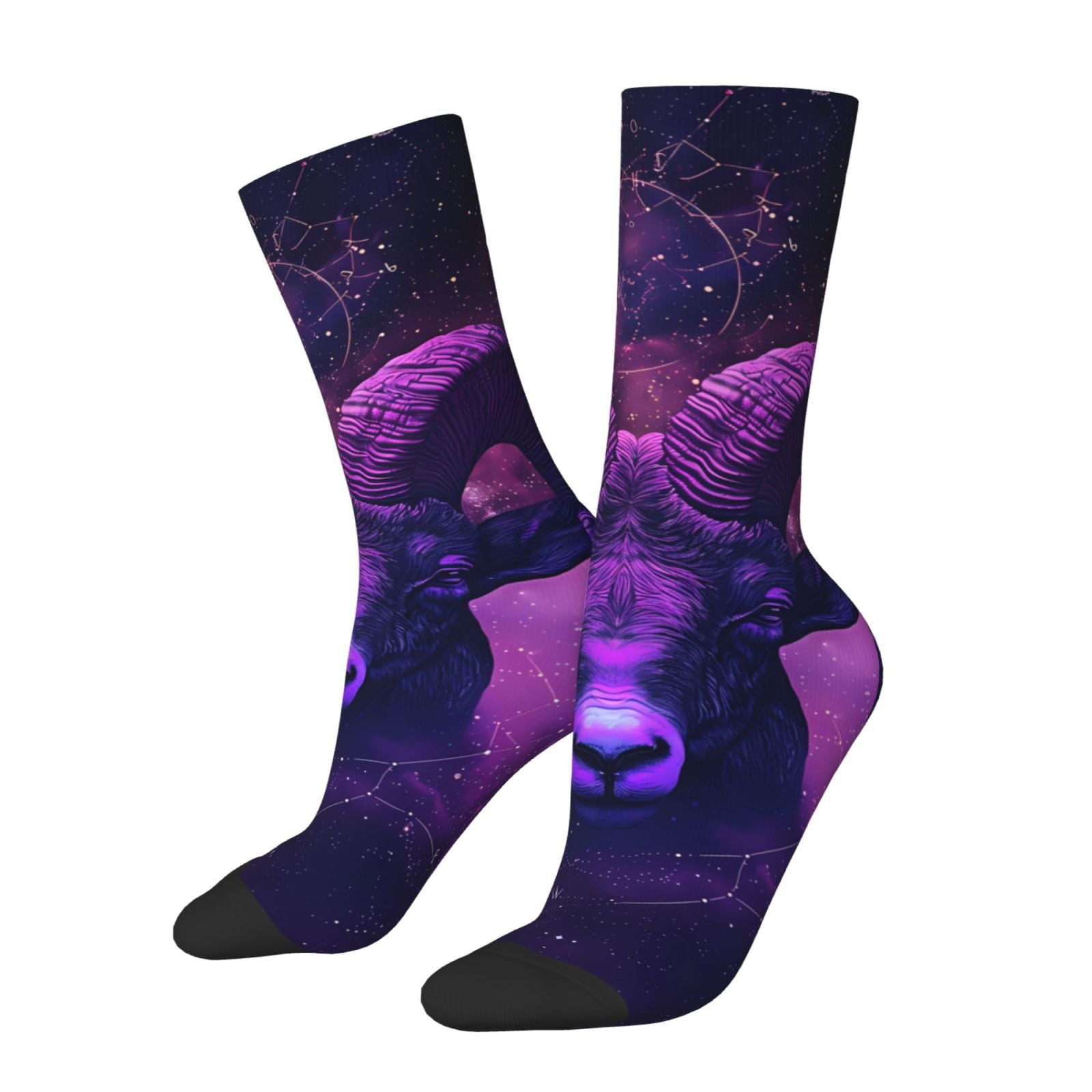 Derioi Purple Starry Sky Antelope Printed Middle Tube Socks for Adults ...