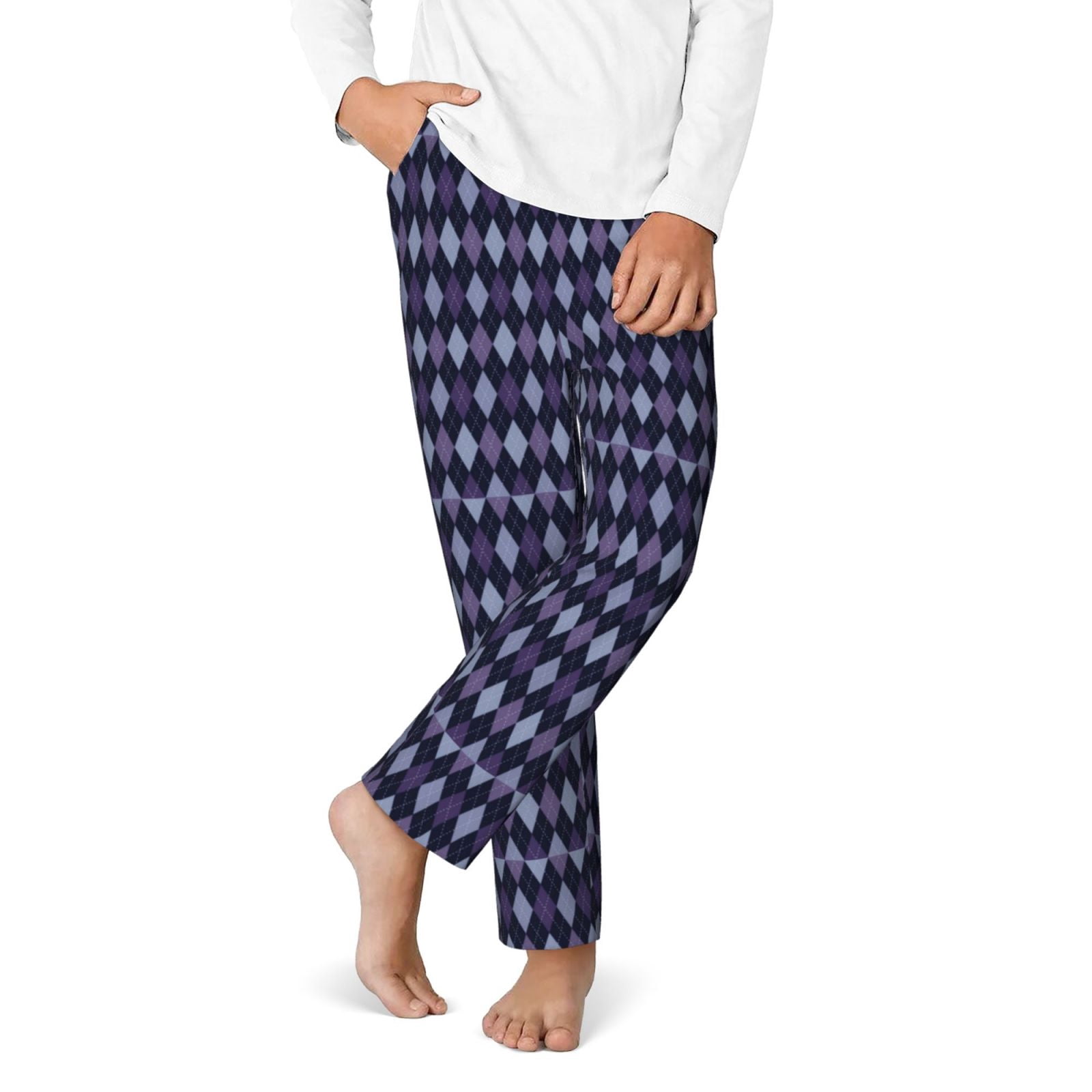 Derioi Purple and Blue Squares for Pajama Pants Men Elastic Waistband ...