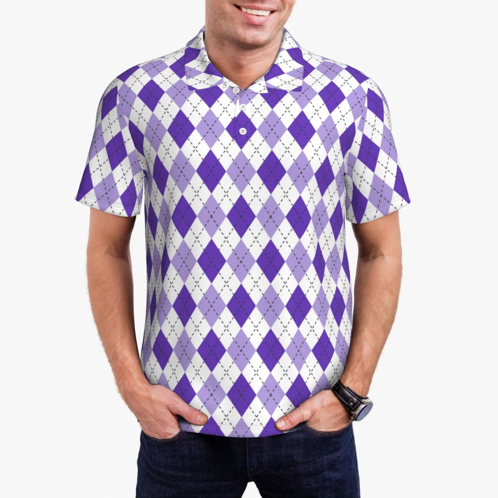 Derioi Purple argyle for Men's Polo Shirts Short Sleeve Golf Shirt for Casual and Formal Wear ...