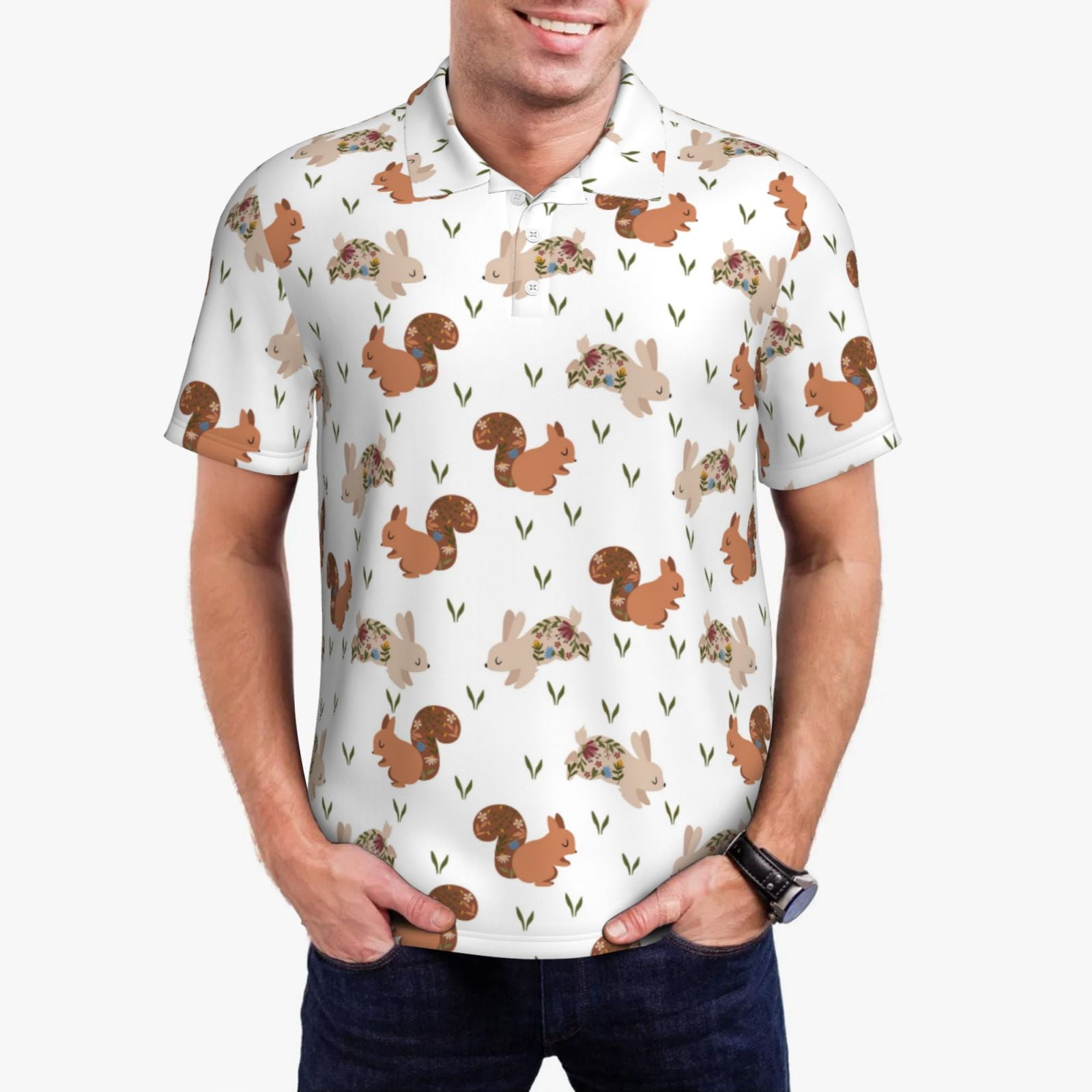 Derioi Rabbit And Squirrel for Men's Polo Shirts Short Sleeve Golf ...