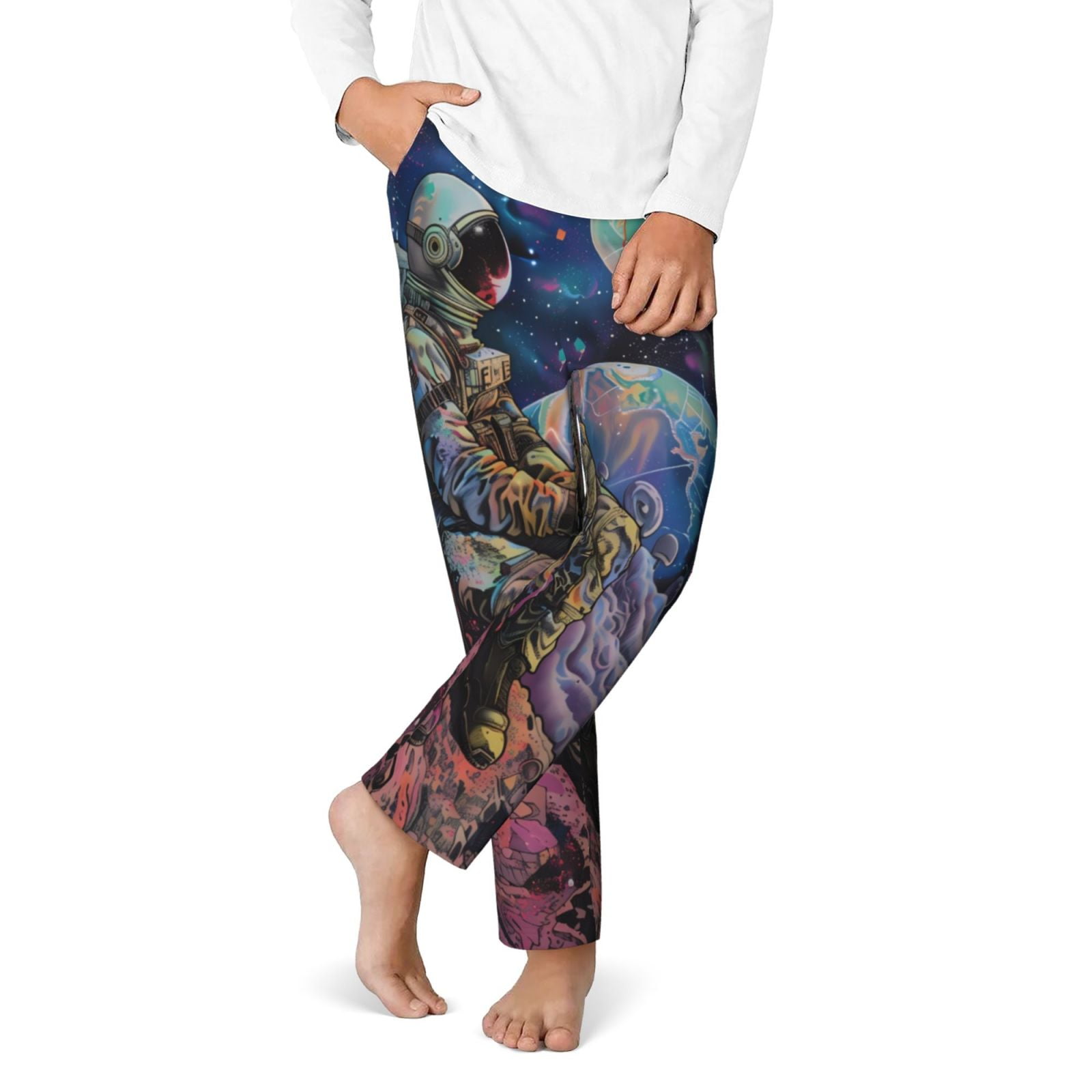 Derioi Rainbow Astronaut Space Landscape for Pajama Pants Men Elastic ...