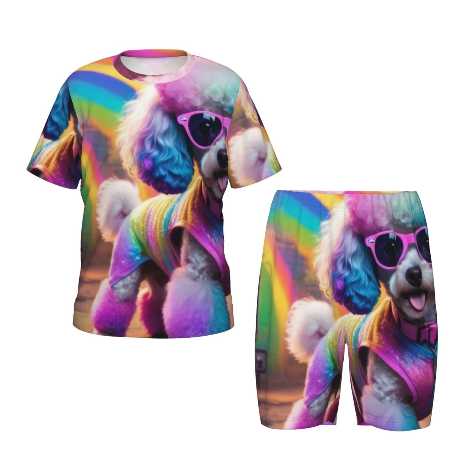 Derioi Rainbow Poodle Urban Street for Short-Sleeved Summer Pajama Set ...