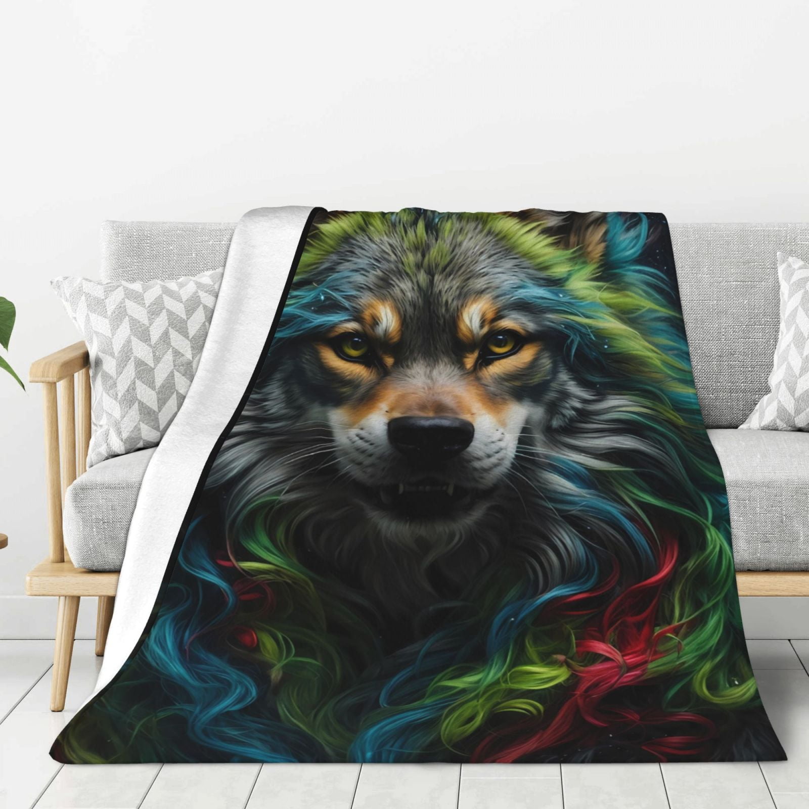 Derioi Realistic Style Colorful Wolf for Fleece Throw Blanket ,for ...