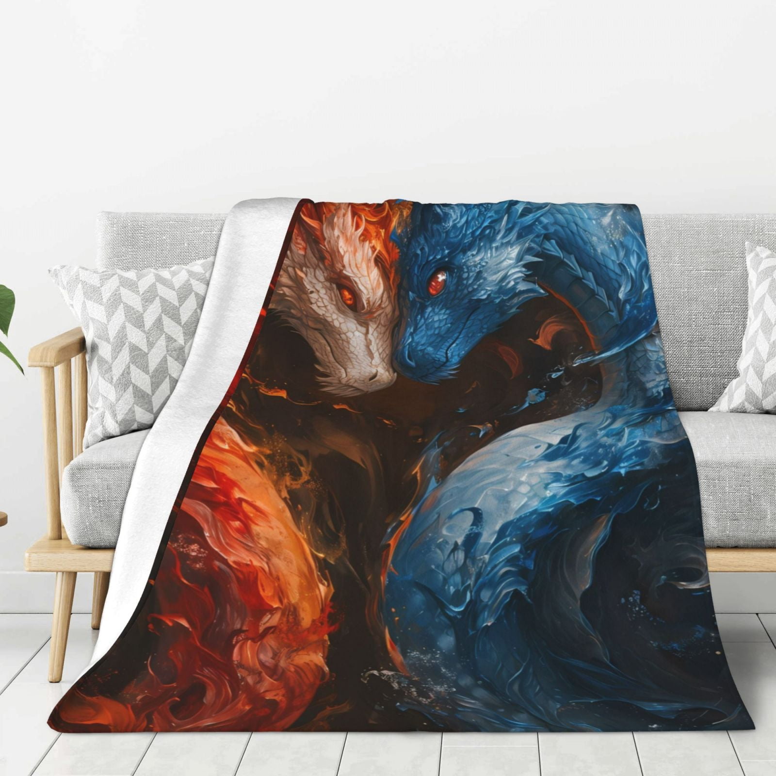 Derioi Red And Blue Fire Dragon F for Fleece Throw Blanket ,for Couch ...