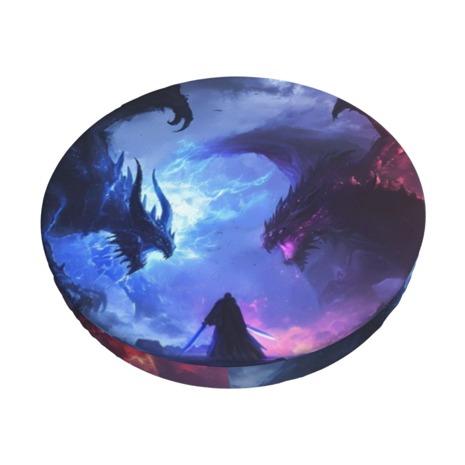 Derioi Red And Blue Fire Dragon for Round Bar Chair Cushion Cover Round ...