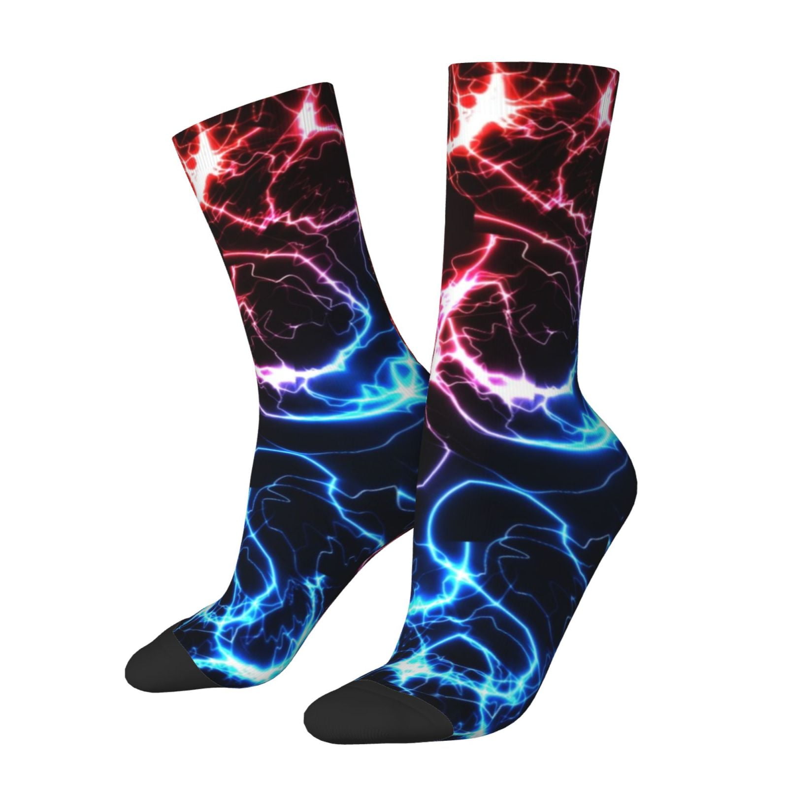 Derioi Red And Blue Lightning Printed Middle Tube Socks for Adults for ...