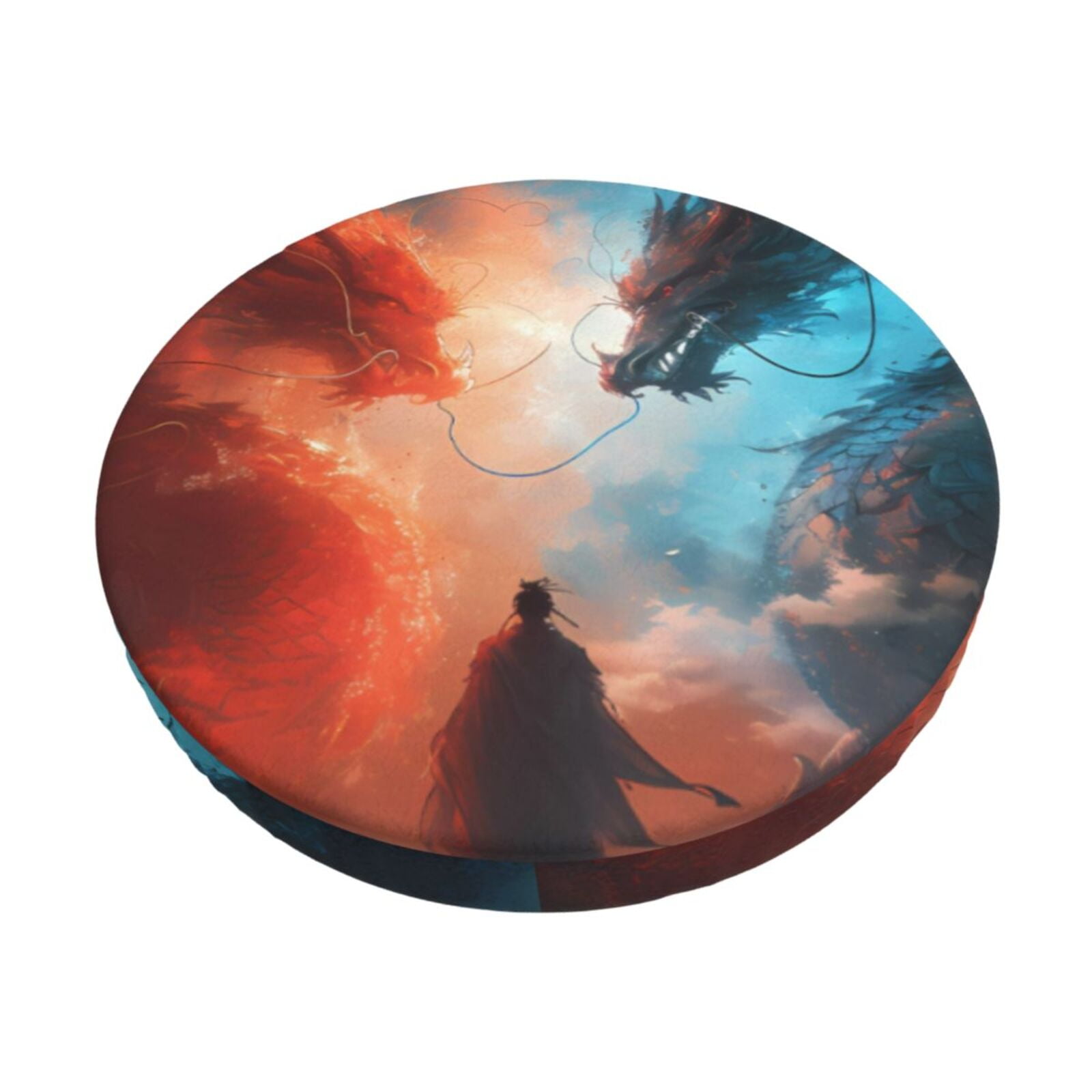 Derioi Red And Blue Sky Dragon for Round Bar Chair Cushion Cover Round ...