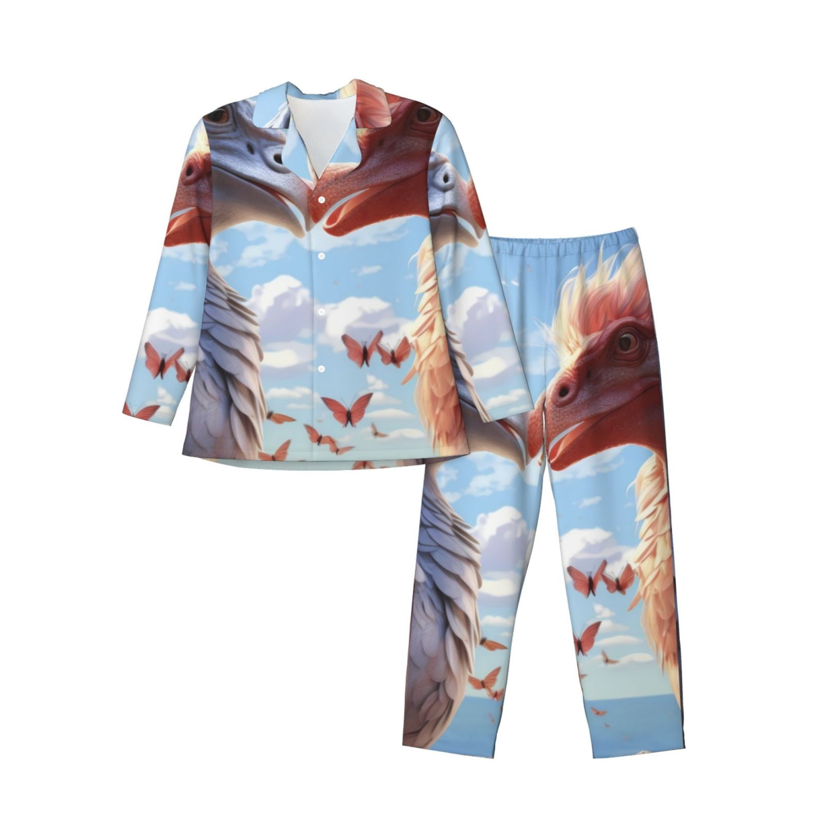 Derioi Red And White Bird Couple for Soft Men's Long-Sleeved Pajama Set ...