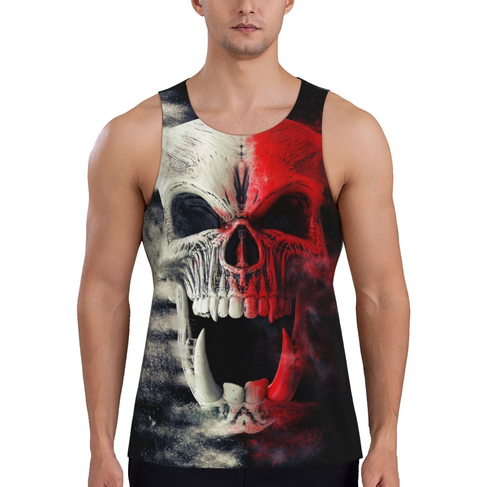 Derioi Red And White Screaming Demon Skull for Men's Workout Tank Top ...