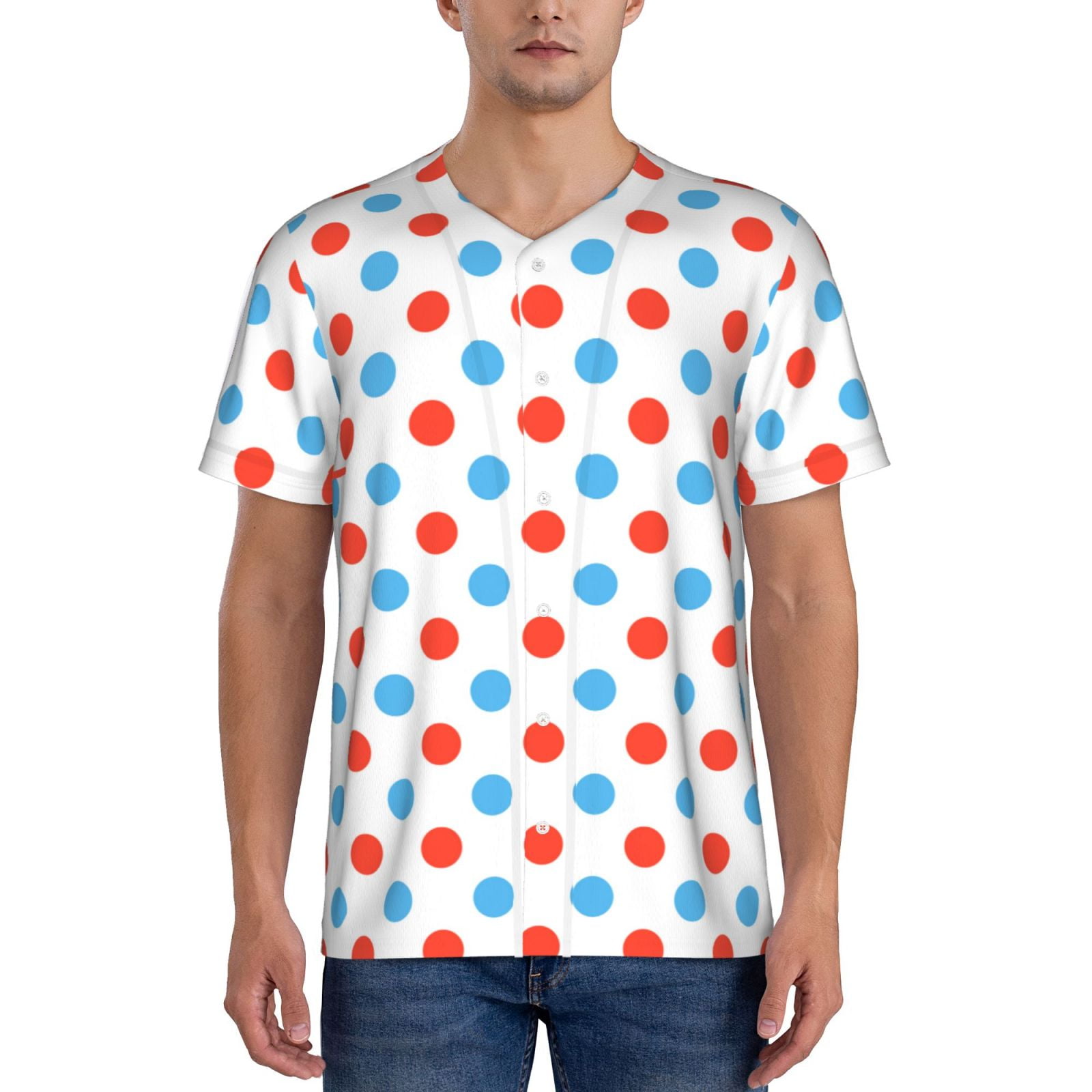 Derioi Red Blue Polka Dots for Men's Baseball T-shirt Short Sleeves ...