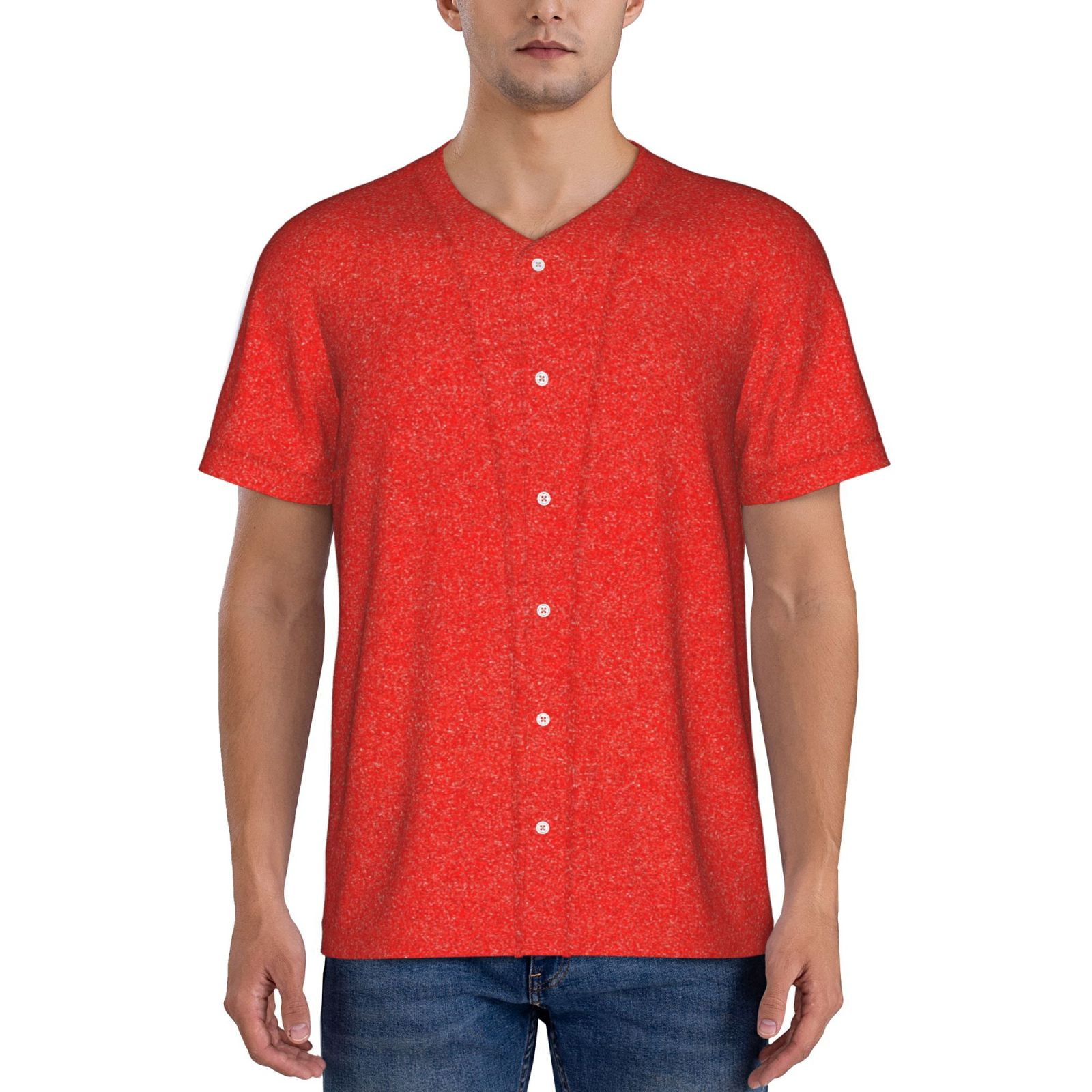 Derioi Red Glitter for Men's Baseball T-shirt Short Sleeves Button Down ...
