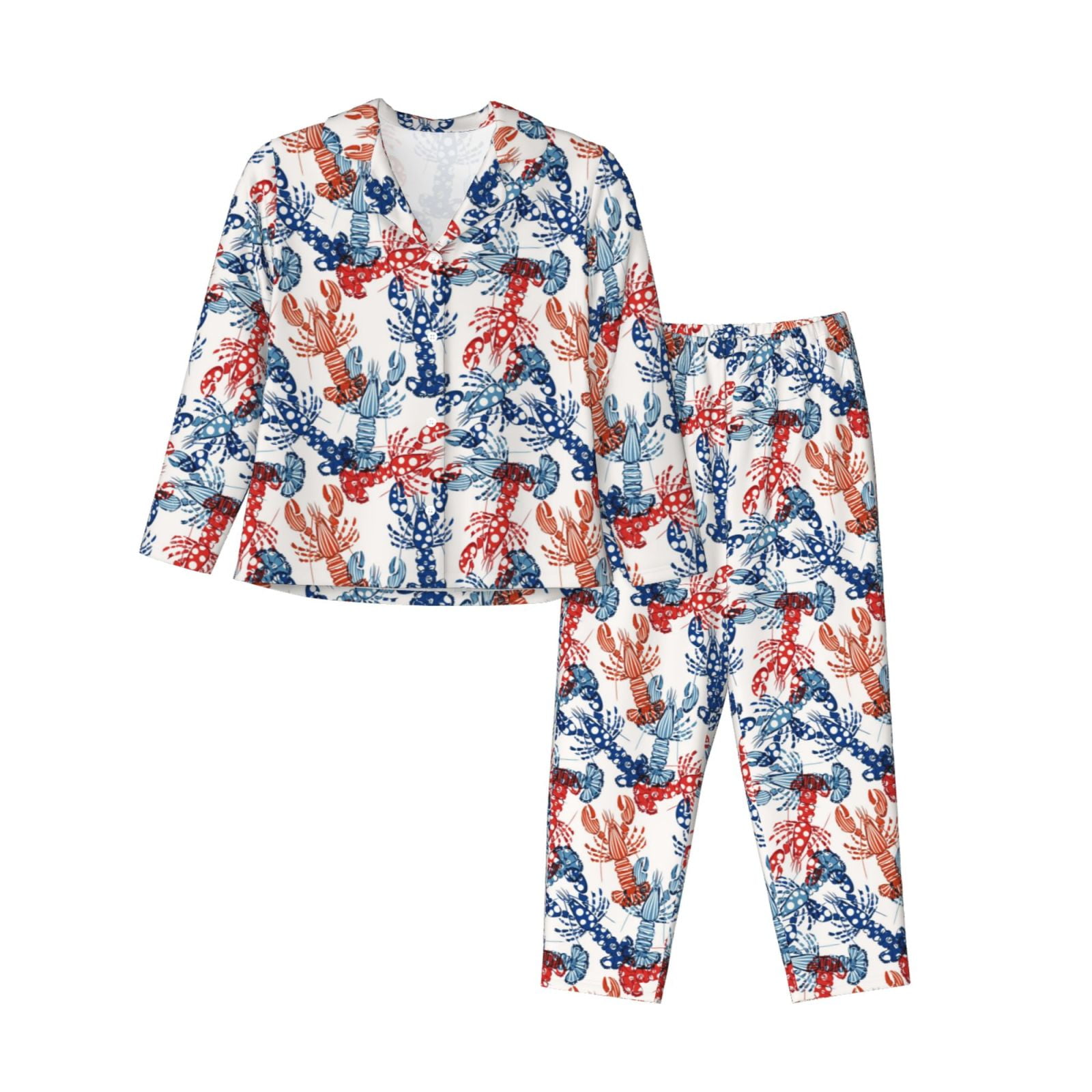Derioi Red Lobster for Button Up Pajamas for Women Women’s Sleepwear Pj ...