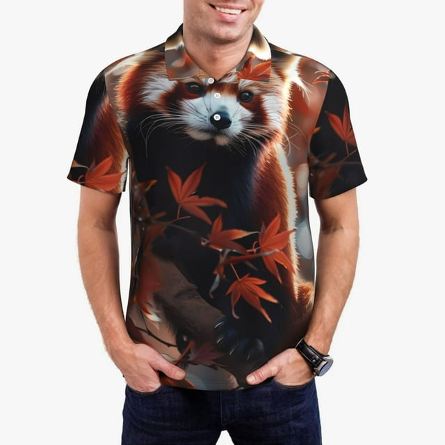 Derioi Red Panda Autumn Branches for Men's Polo Shirts Short Sleeve ...