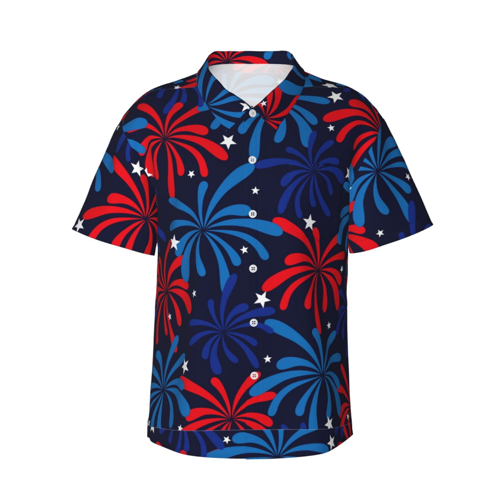 Derioi Red White Blue Fireworks for Hawaiian Shirt for Men Casual ...
