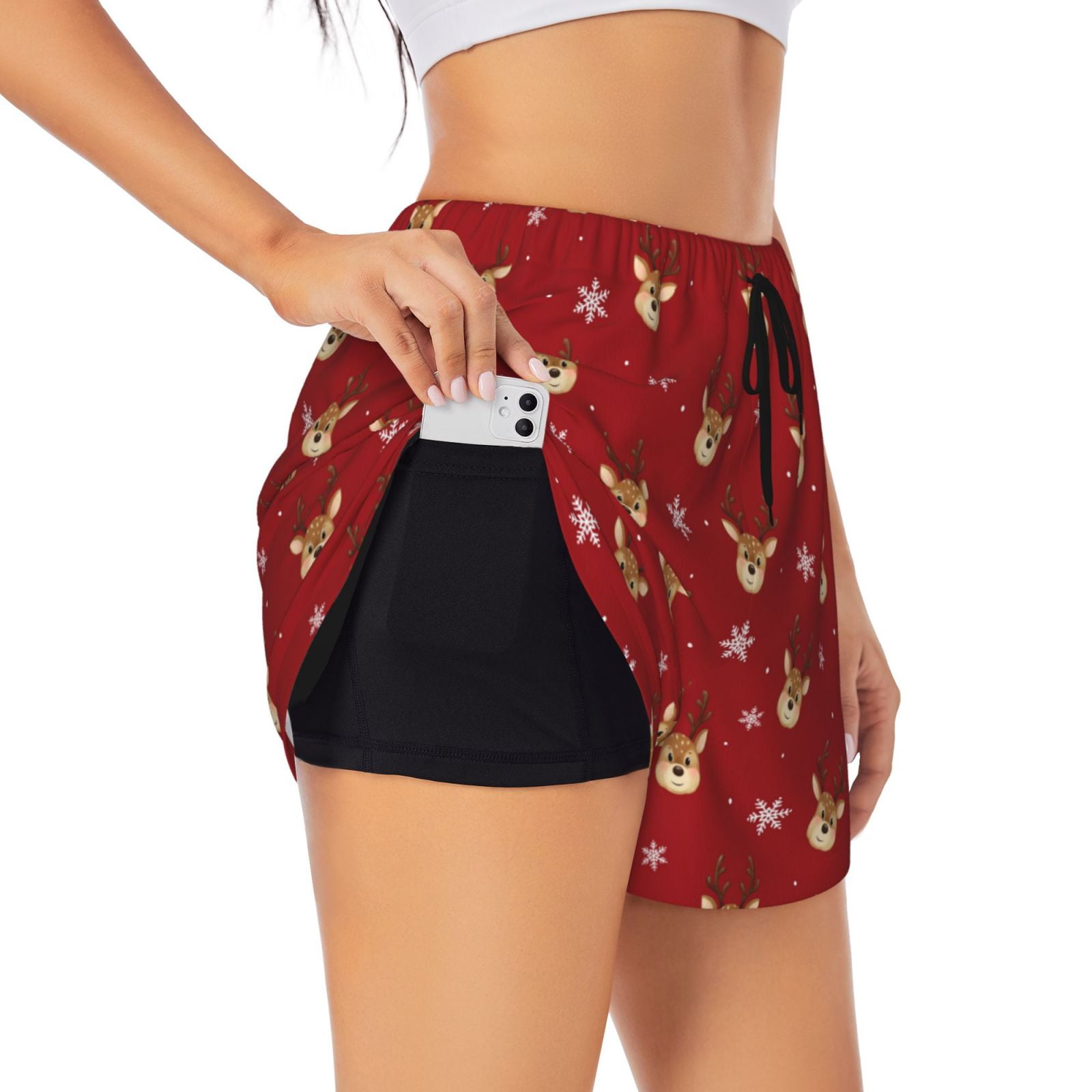 Derioi Reindeer Faces Festive Red for Women's Double Layer Sports ...