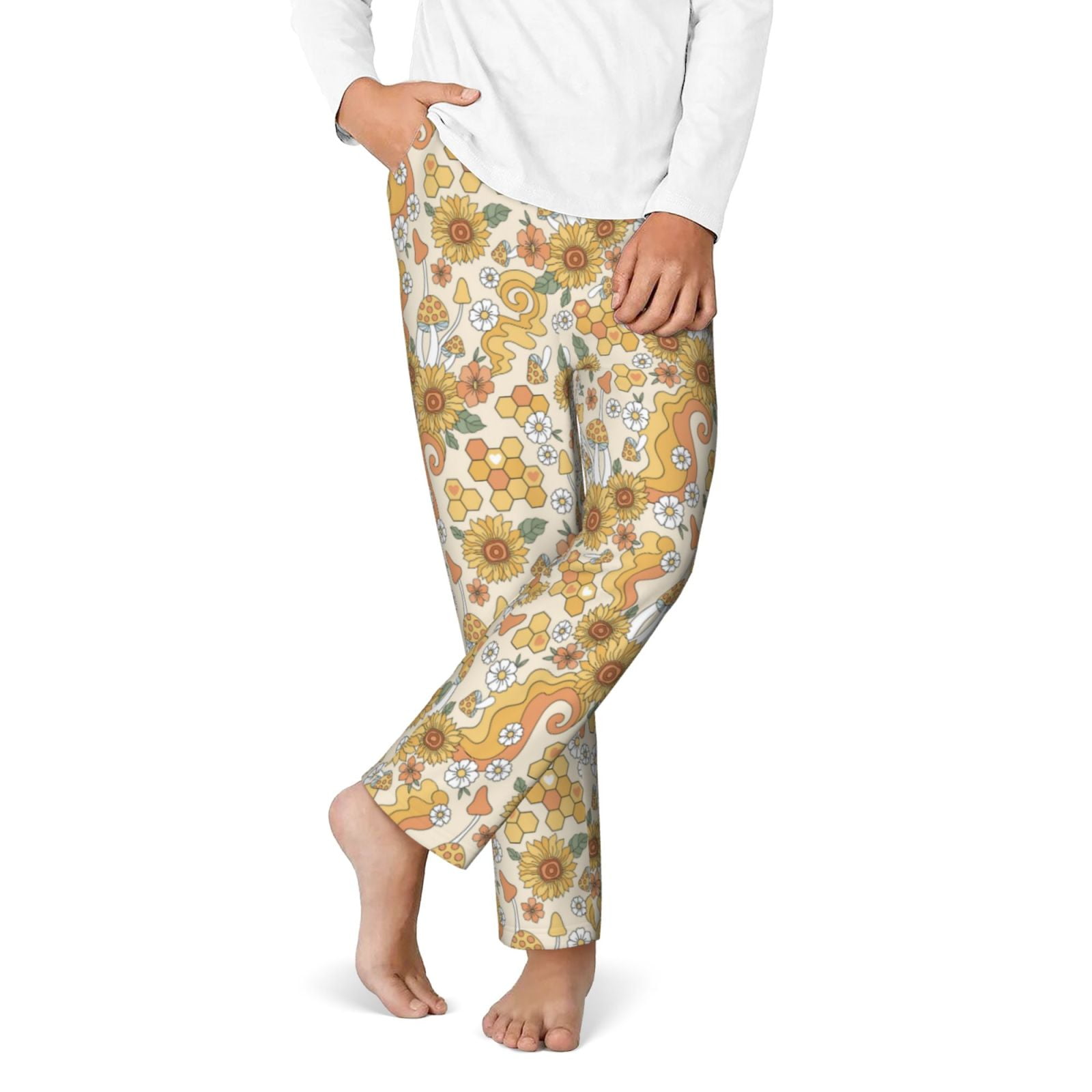 Derioi Retro 70s 60s Flower for Pajama Pants Men Elastic Waistband ...