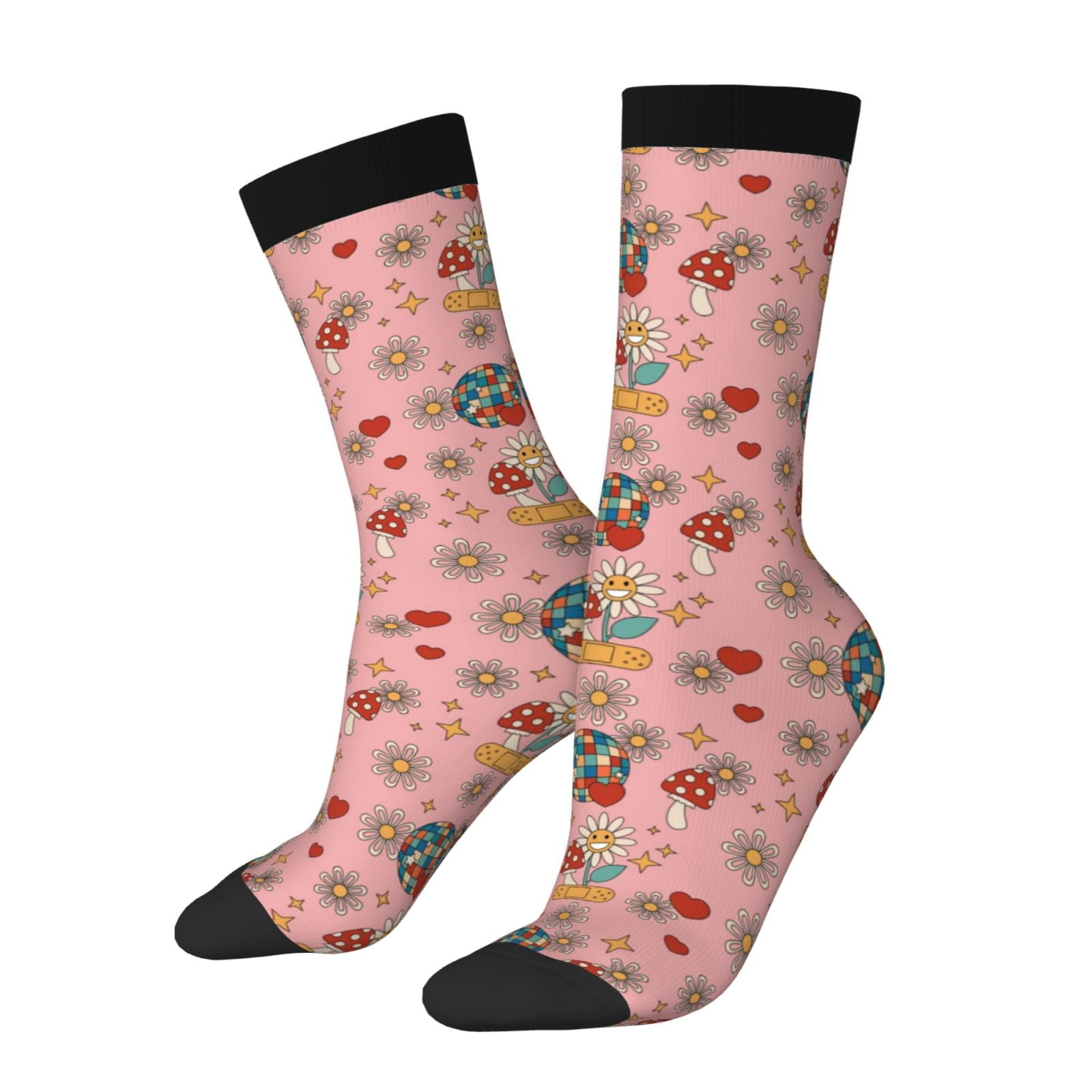 Derioi Retro 70s 60s Hippie Flower Printed Middle Tube Socks for Adults ...
