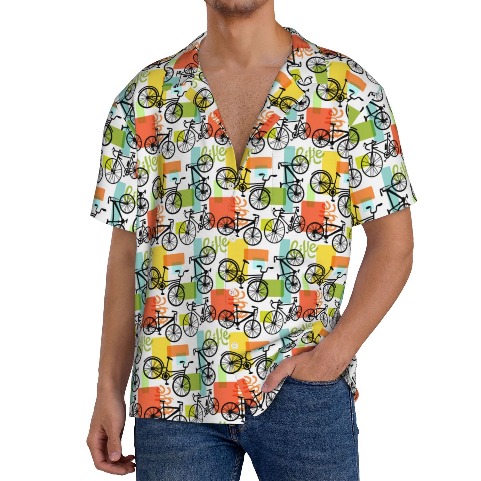Derioi Retro Bike for Men's Cuban Collar Short Sleeve Casual Button ...