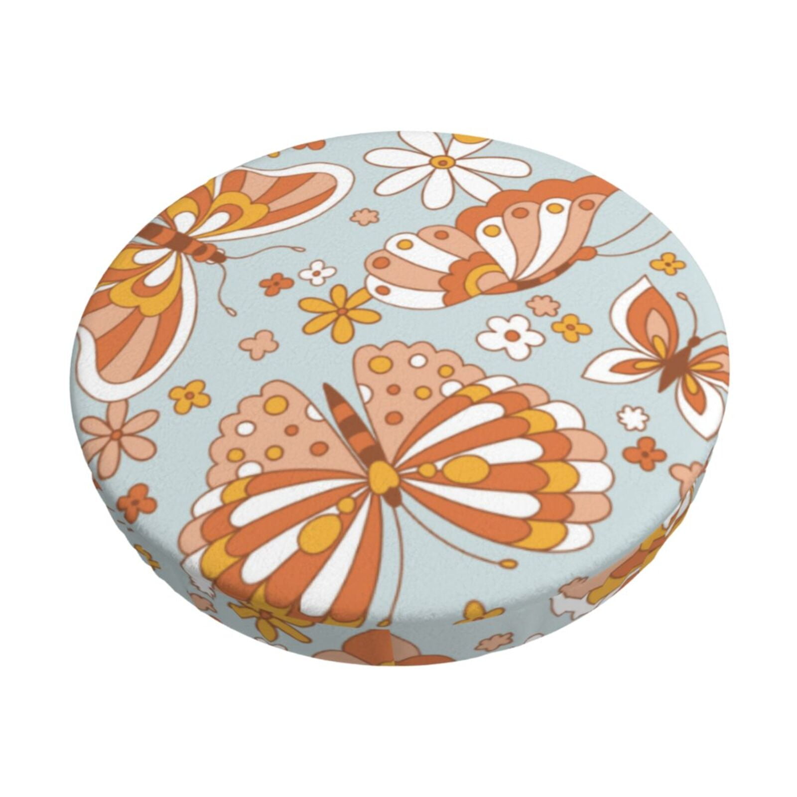 Derioi Retro Floral Butterfly for Round Bar Chair Cushion Cover Round ...