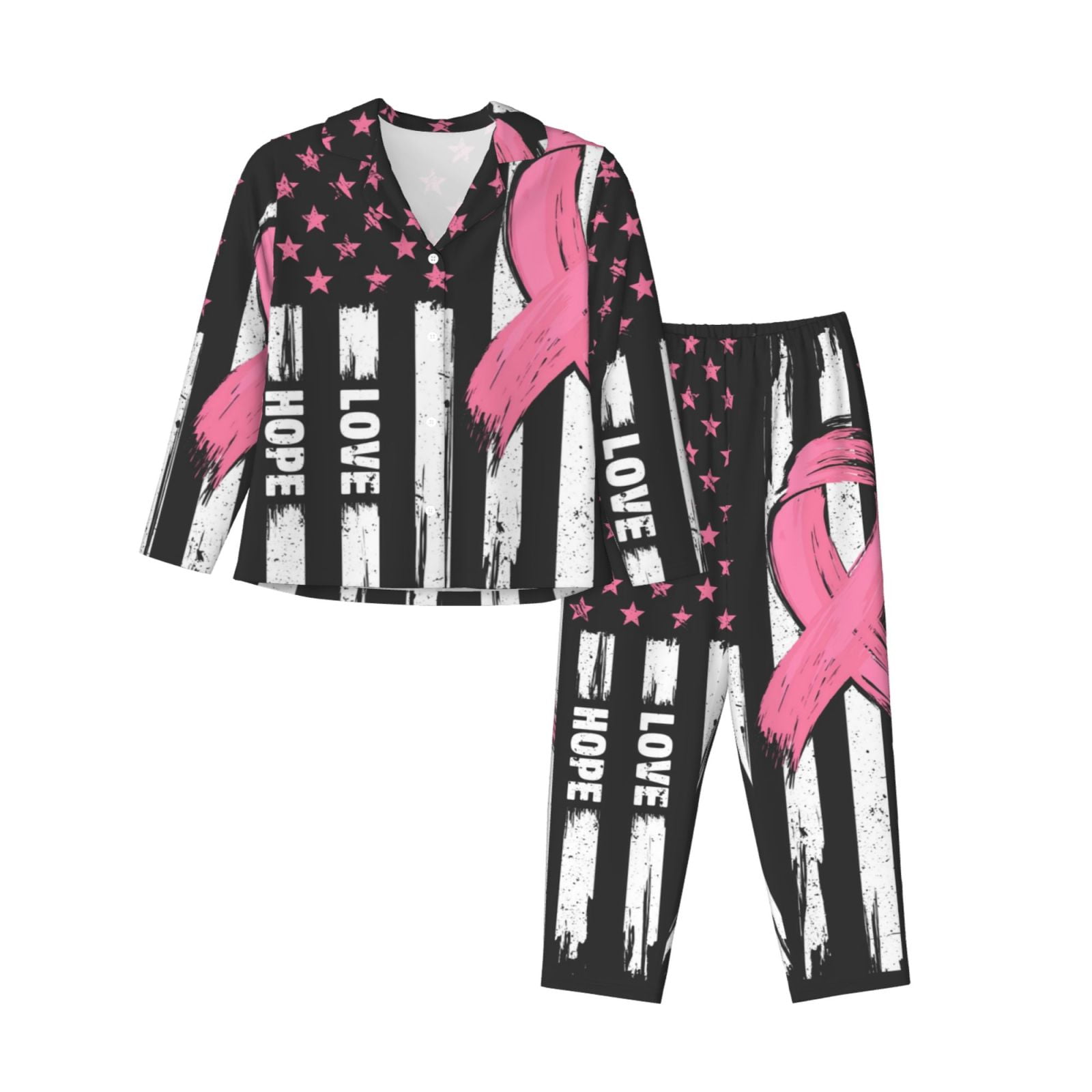 Derioi Ribbon Breast Cancer Awareness for Button Up Pajamas for Women ...