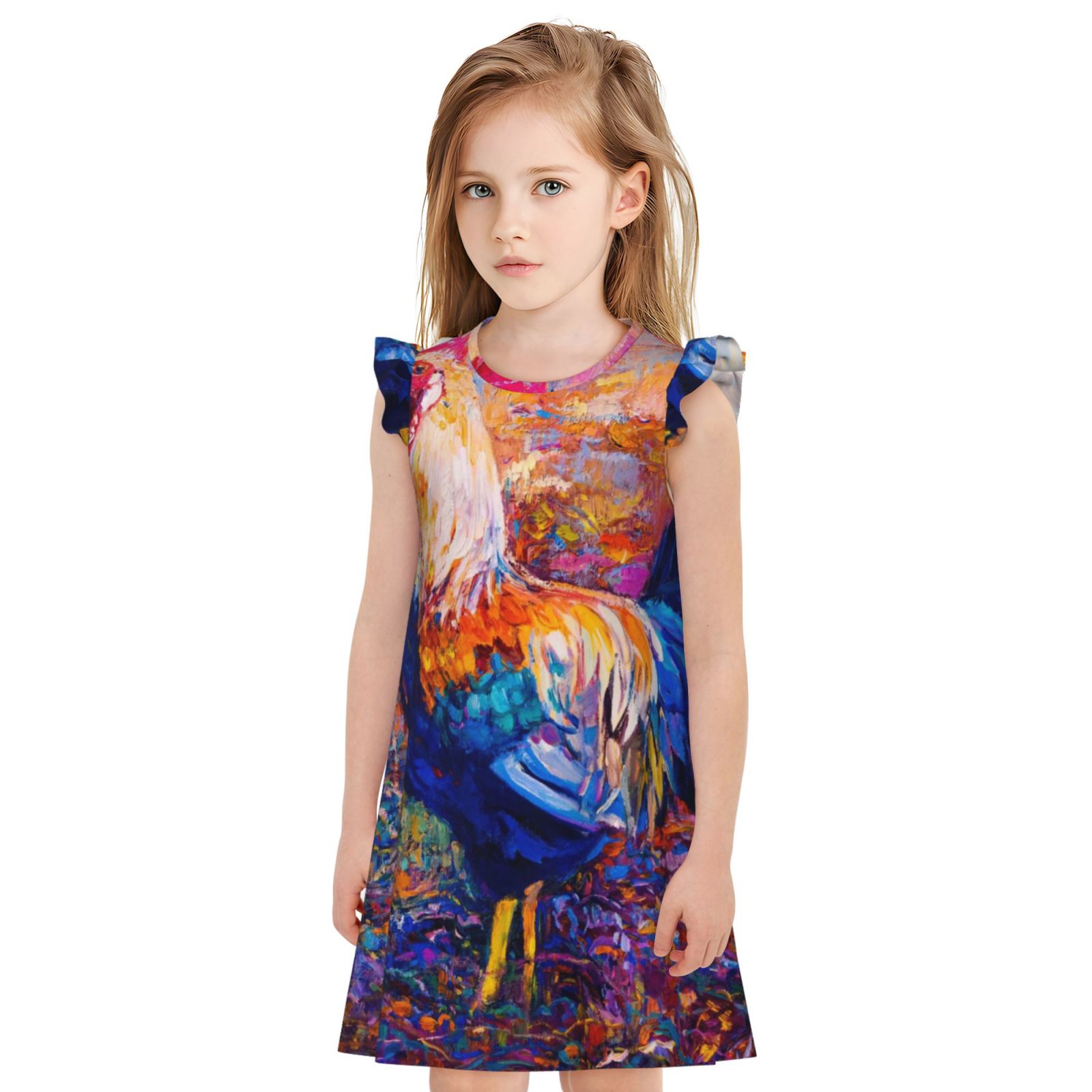 Derioi Rooster Oil Painting for Girls Nightgowns Night Dress Sleepwear ...