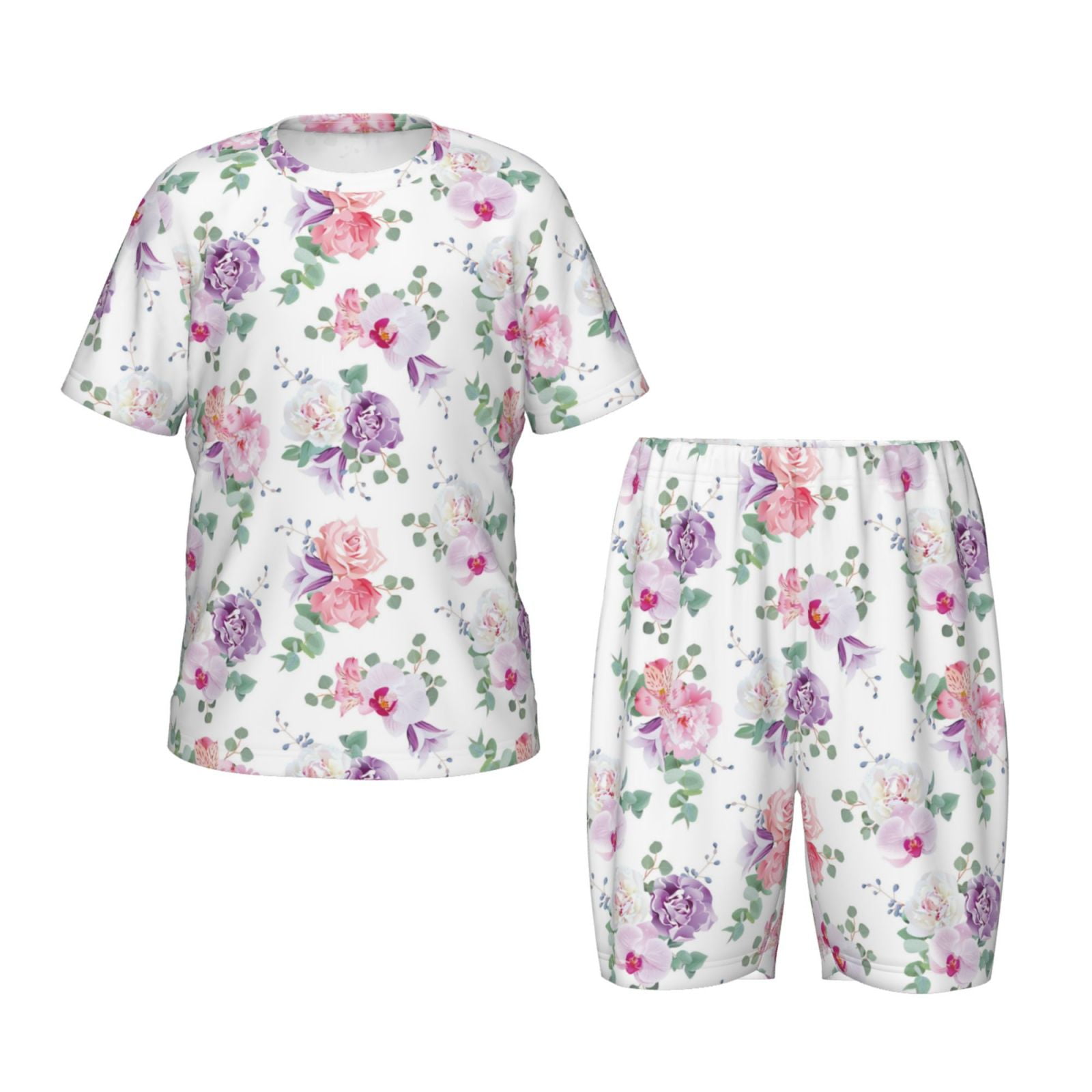Derioi Rose Flower B for Short-Sleeved Summer Pajama Set for Girls and ...