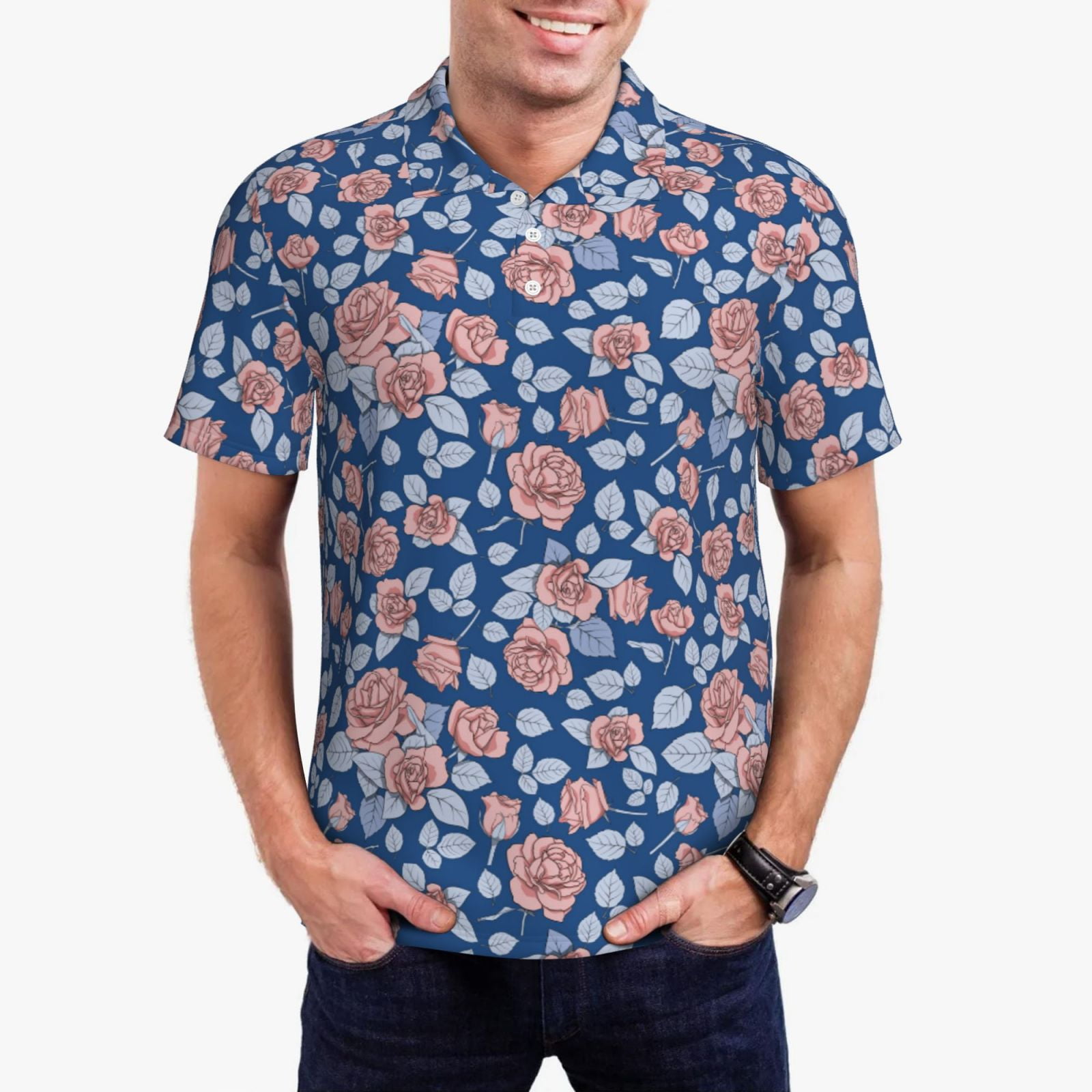 Derioi Rose Flowers for Men's Polo Shirts Short Sleeve Golf Shirt for ...