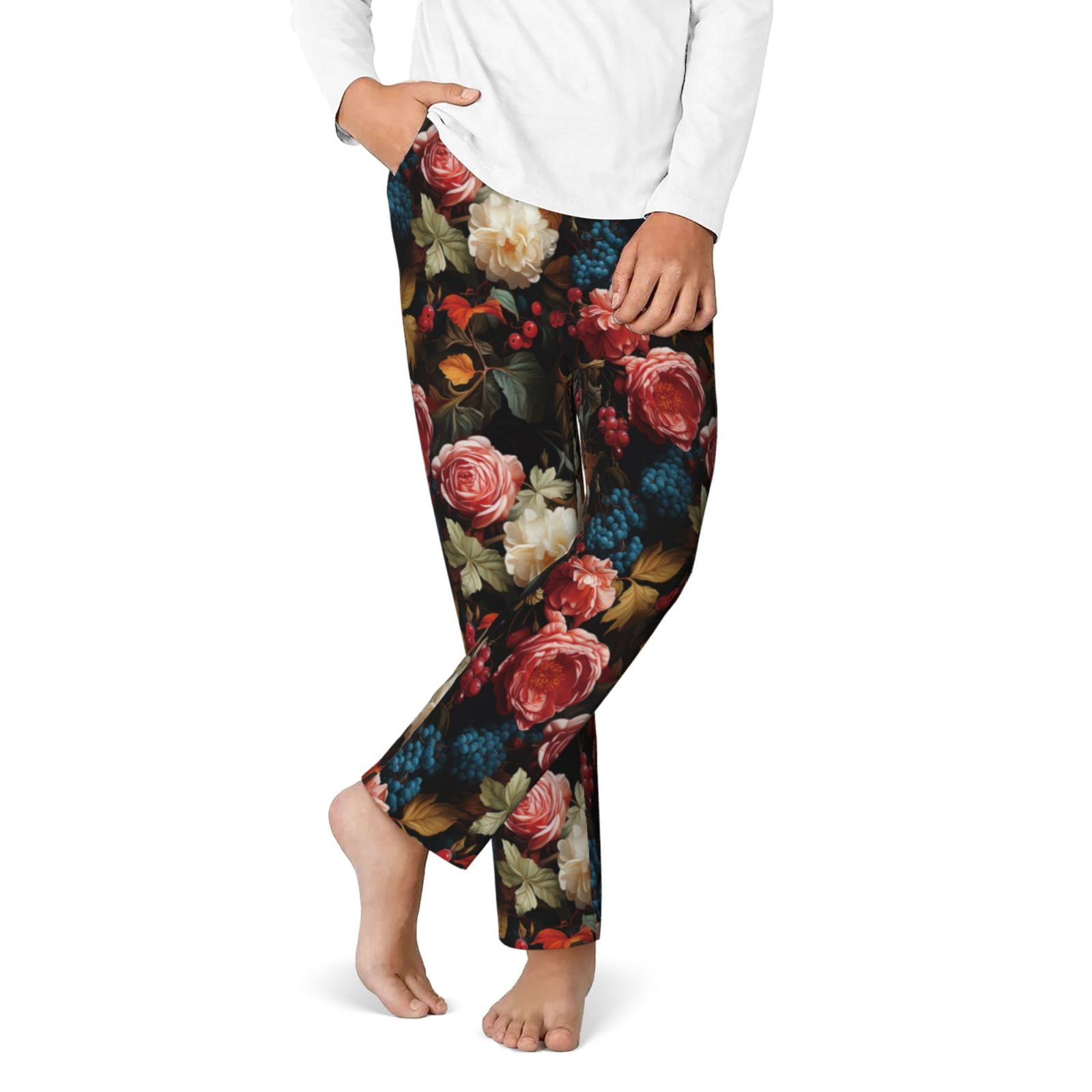 Derioi Rose Flowers for Pajama Pants Men Elastic Waistband Sleep Pajama ...