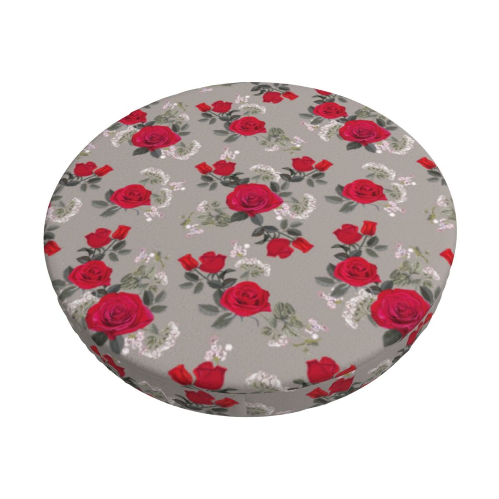 Derioi Rose Flowers for Round Bar Chair Cushion Cover Round Stool Cover Perfect Fit for Round ...