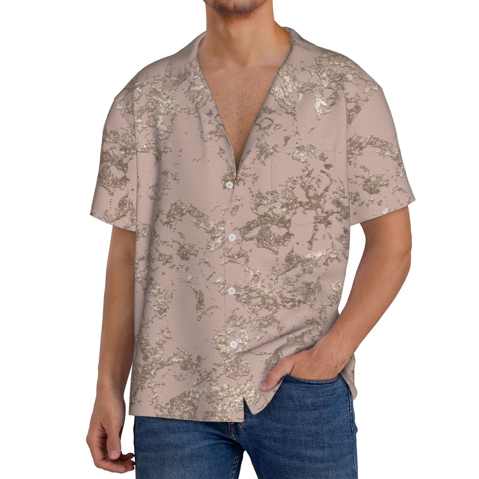 Derioi Rose Gold Marble Texture for Men's Cuban Collar Short Sleeve ...