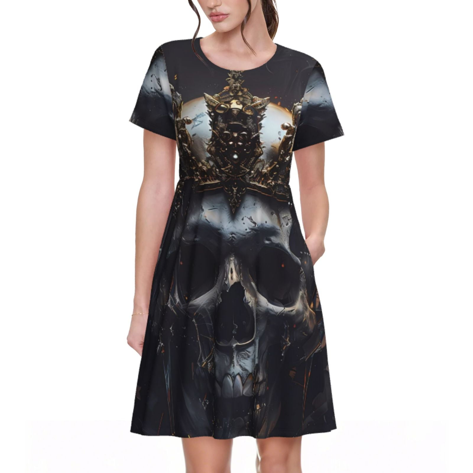 Derioi Royal Skull With Golden Crown for Summer Short Sleeve Swing ...