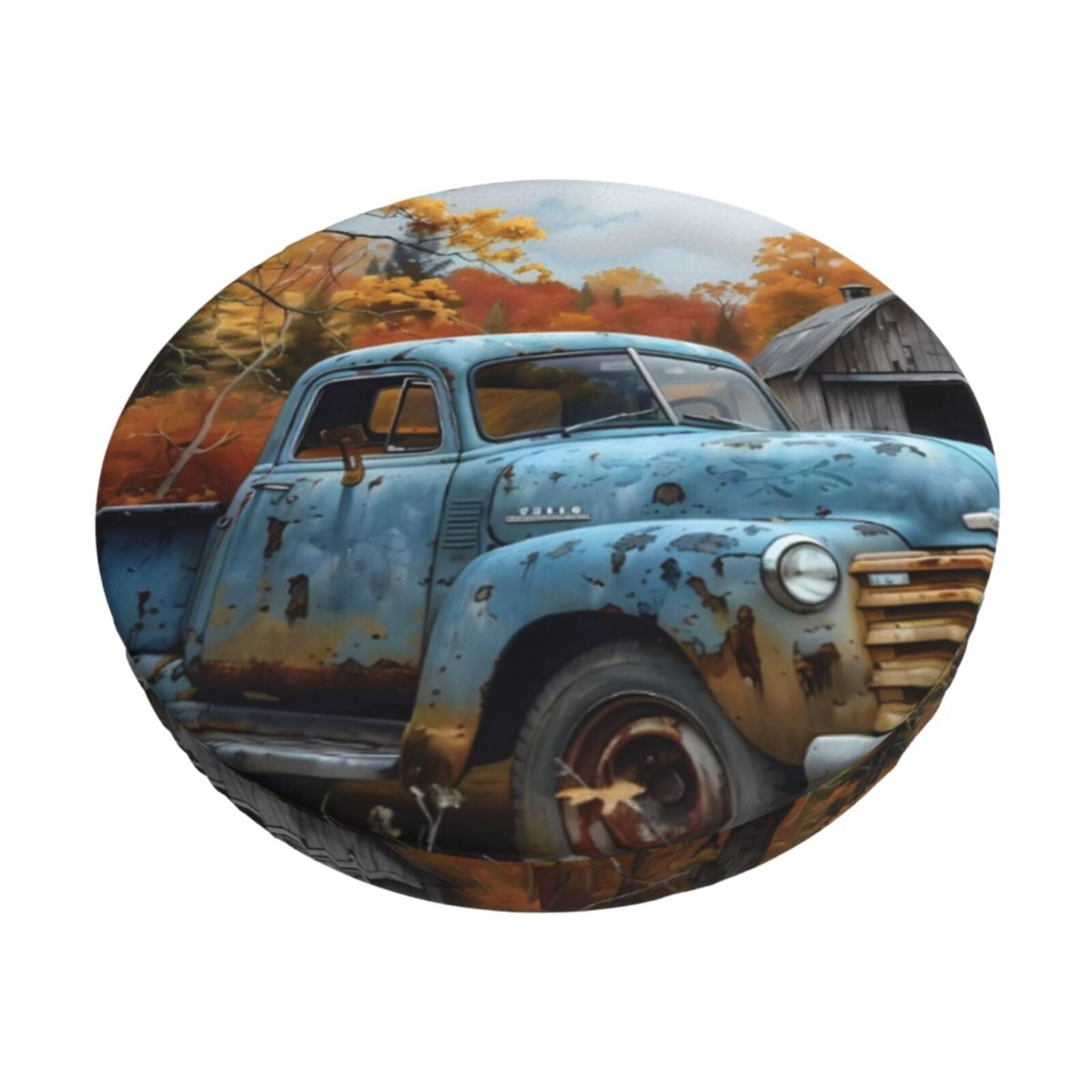 Derioi Rustic Vintage Truck Autumn for Round Bar Chair Cushion Cover Round Stool Cover Perfect ...