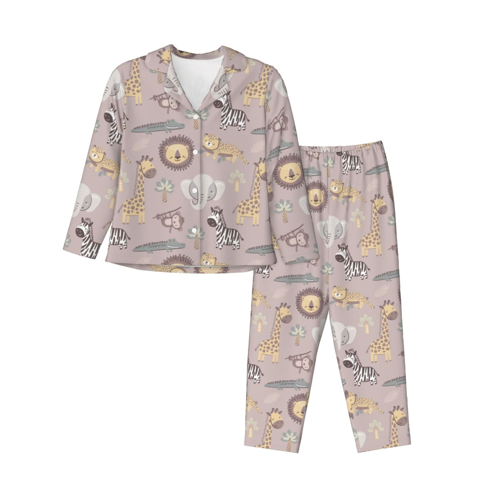 Derioi Safari Animals for Button Up Pajamas for Women Women’s Sleepwear Pj Sets for Woman-Small ...