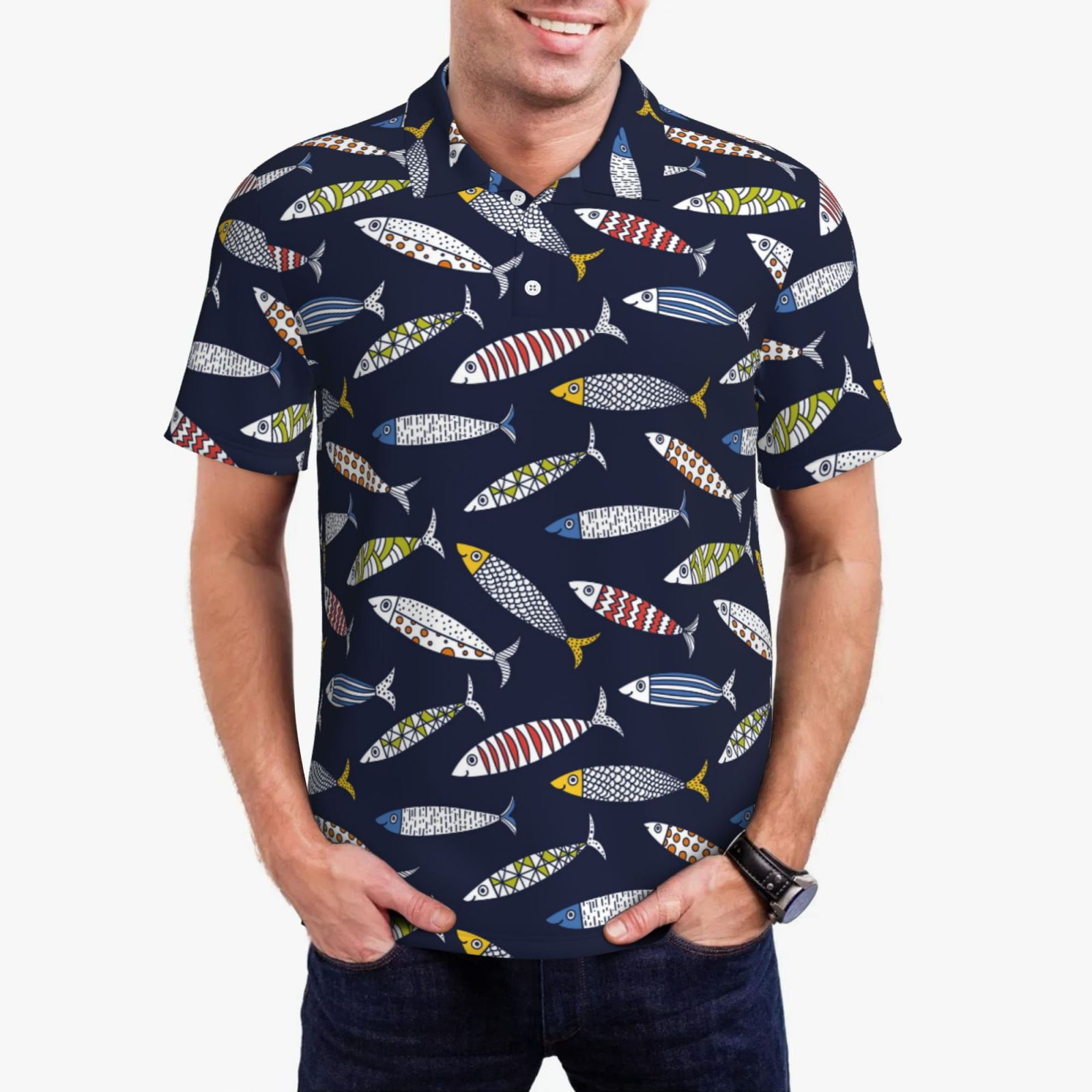 Derioi Sardine for Men's Polo Shirts Short Sleeve Golf Shirt for Casual ...