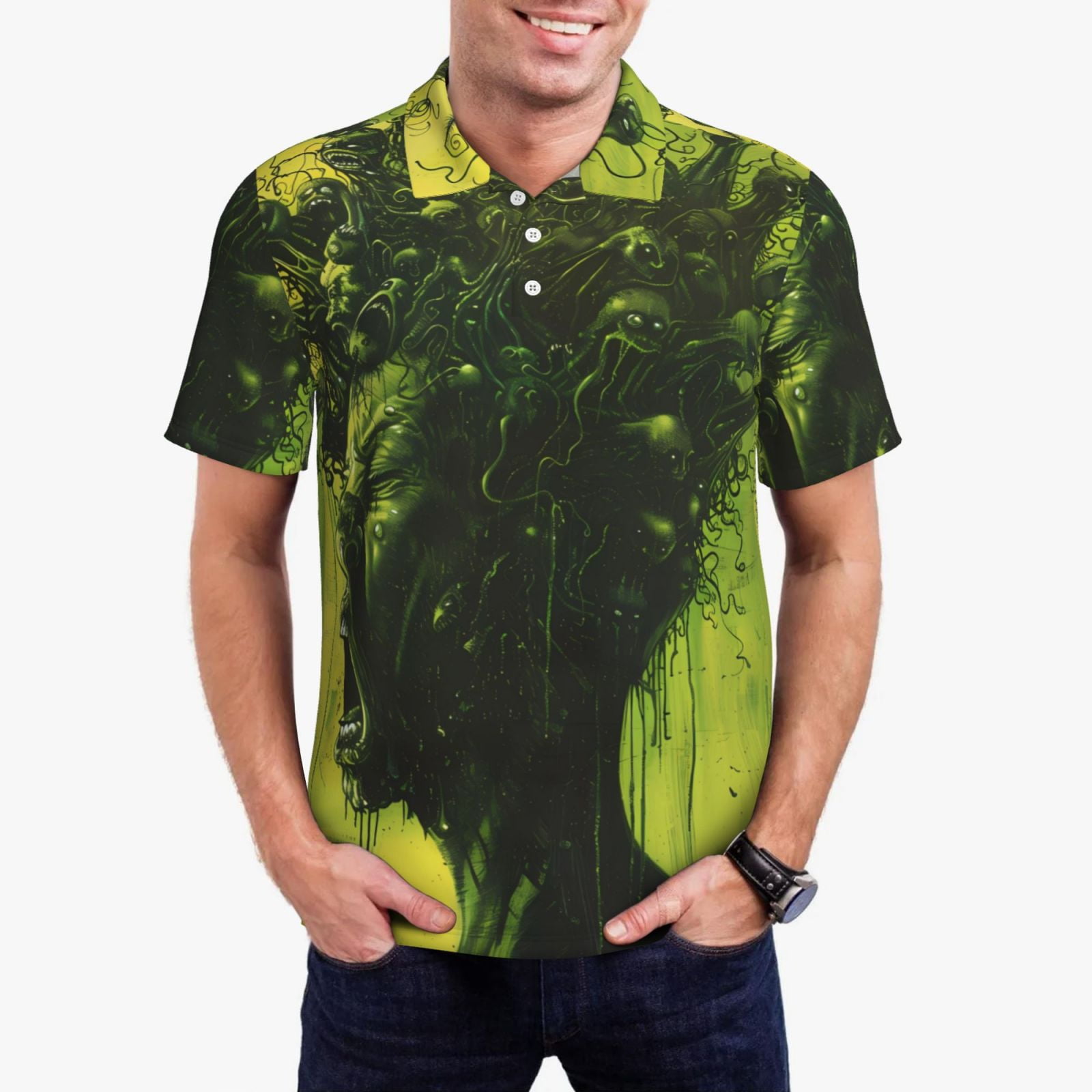 Derioi Screaming Horror Art for Men's Polo Shirts Short Sleeve Golf ...