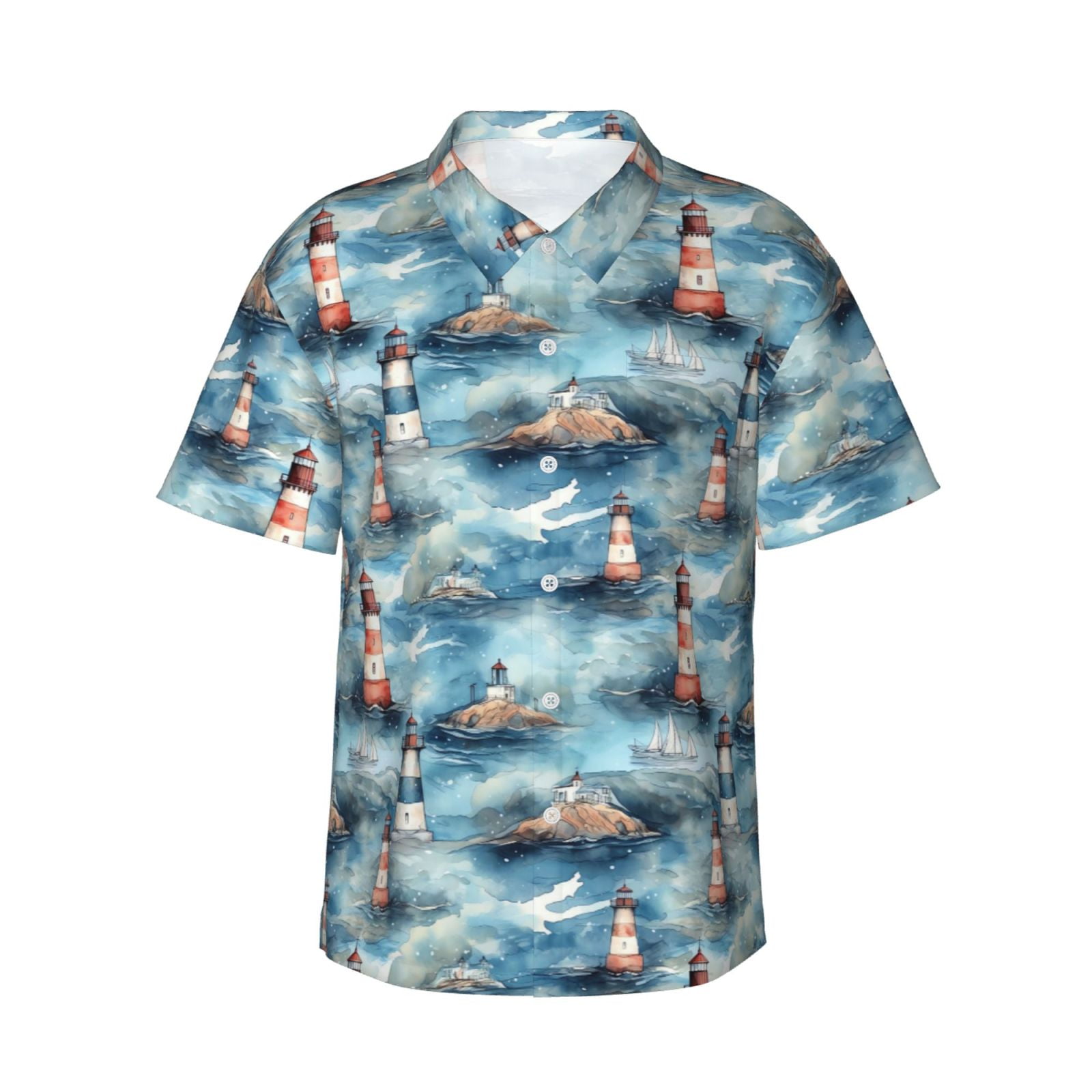 Derioi Sea Marine And Lighthouse for Hawaiian Shirt for Men Casual ...